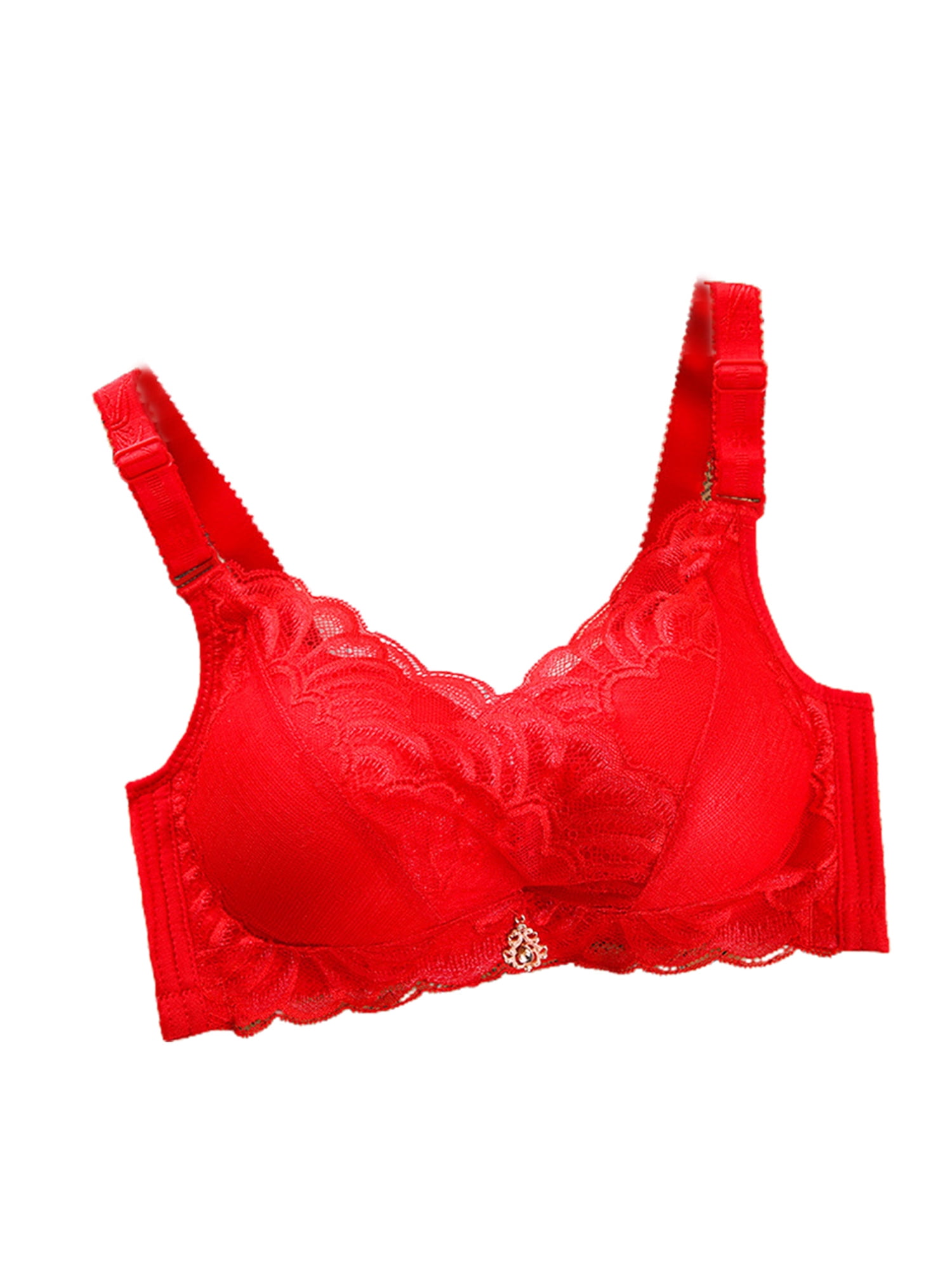 Pfysire Womens Lace Wirefree Bra Gather Brassiere Underwear Red (Thick ...