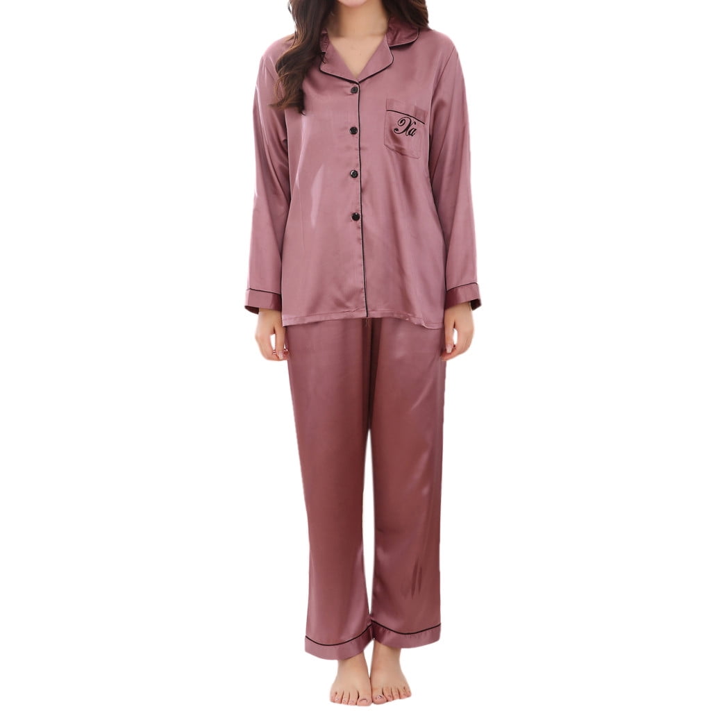 Pgeraug Pajamas for Women Spring Pure Color Long-Sleeved Comfortable ...