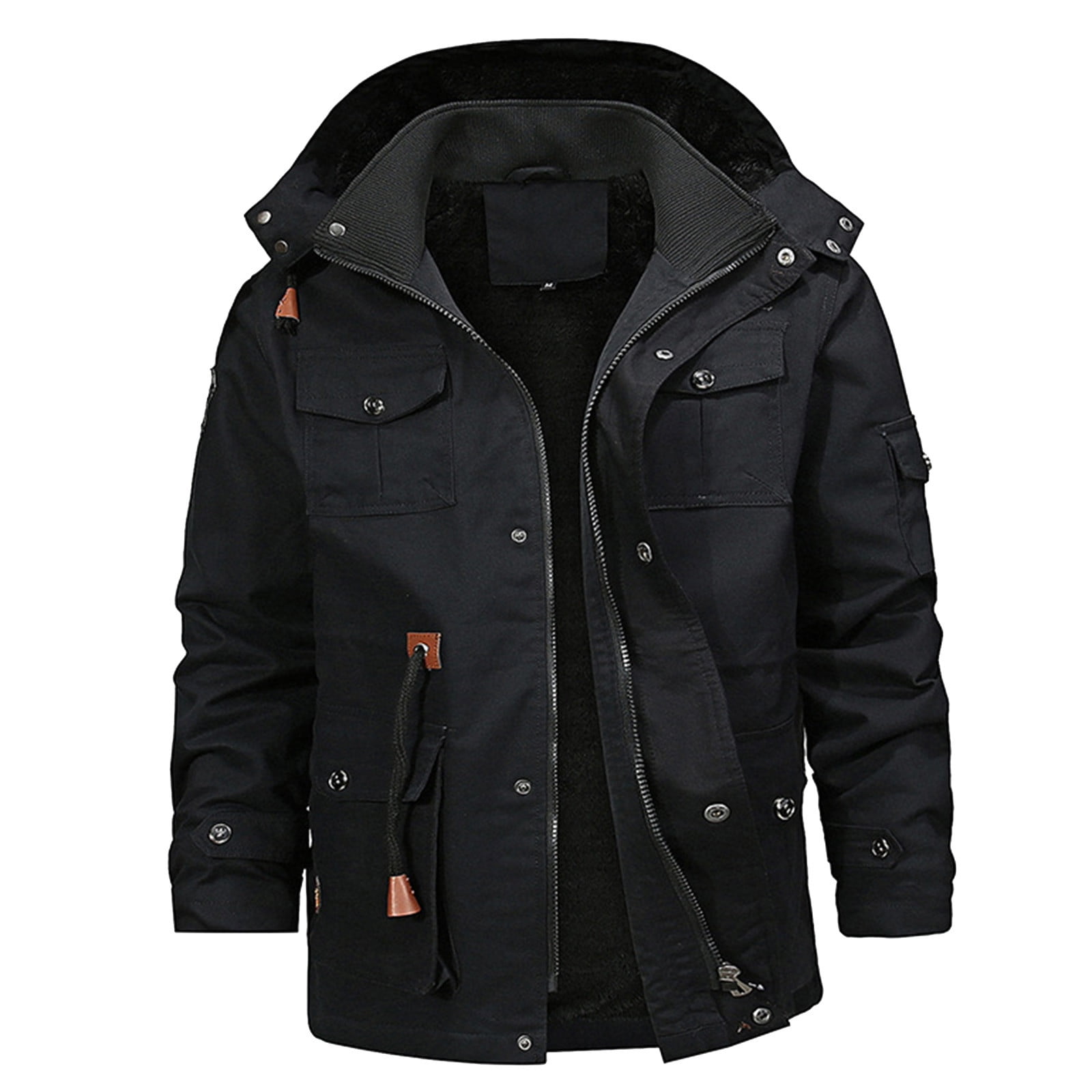 Pgeraug for Men Solid Color Hooded Thick Zipper Pocket Thick Coat Thick ...