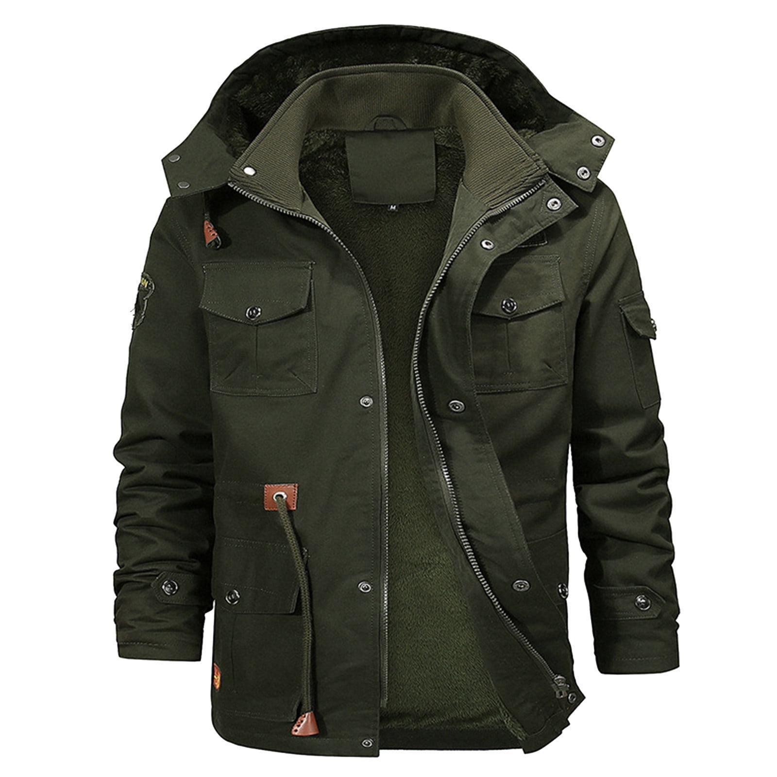 Pgeraug for Men Solid Color Hooded Thick Zipper Pocket Thick Coat Thick ...