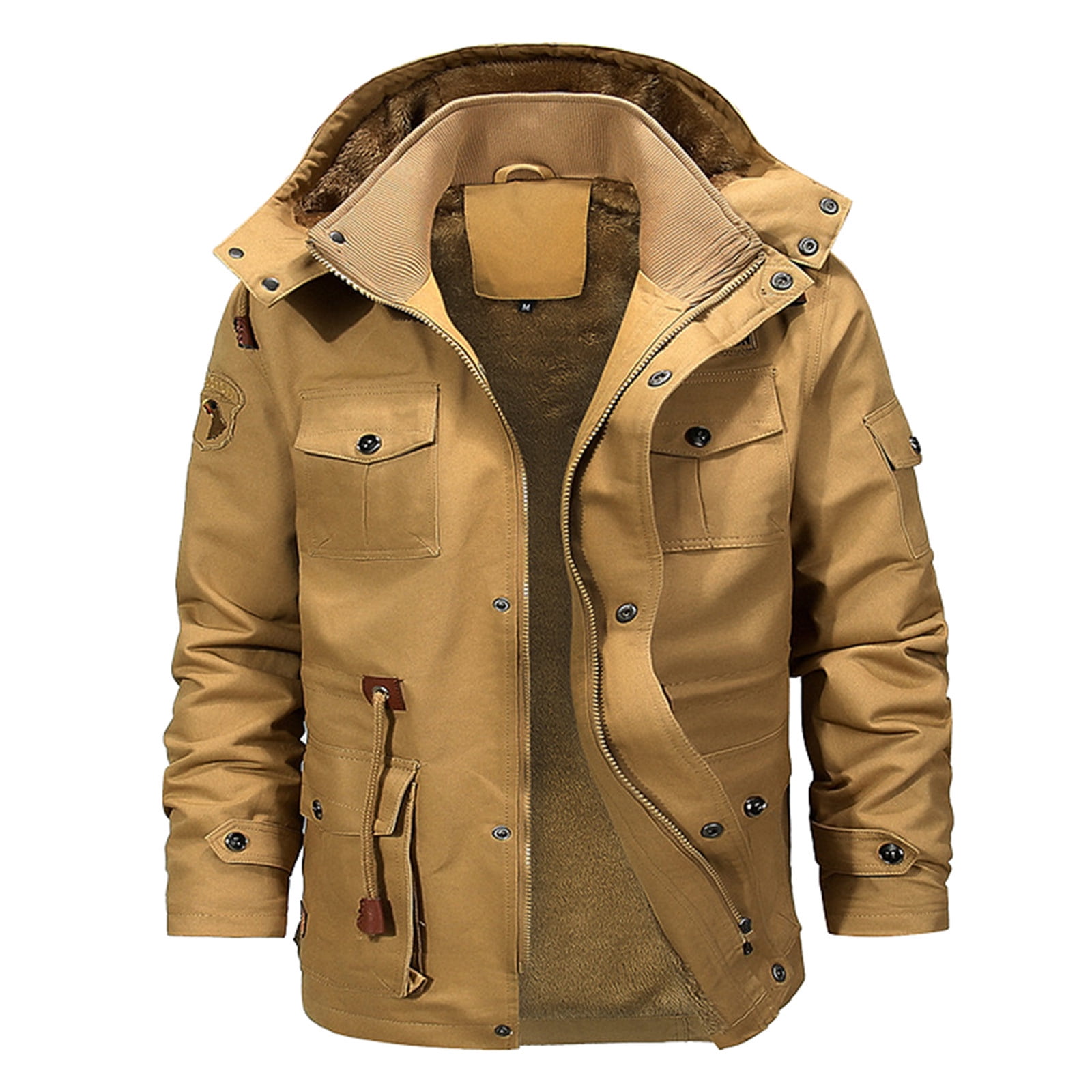 Pgeraug for Men Solid Color Hooded Thick Zipper Pocket Thick Coat Thick ...
