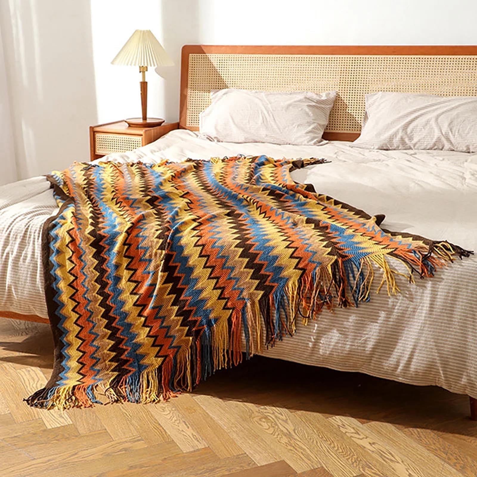 PGYONG Boho Throw Blankets,Knitted with Tassel,Outdoor Reversible Soft ...
