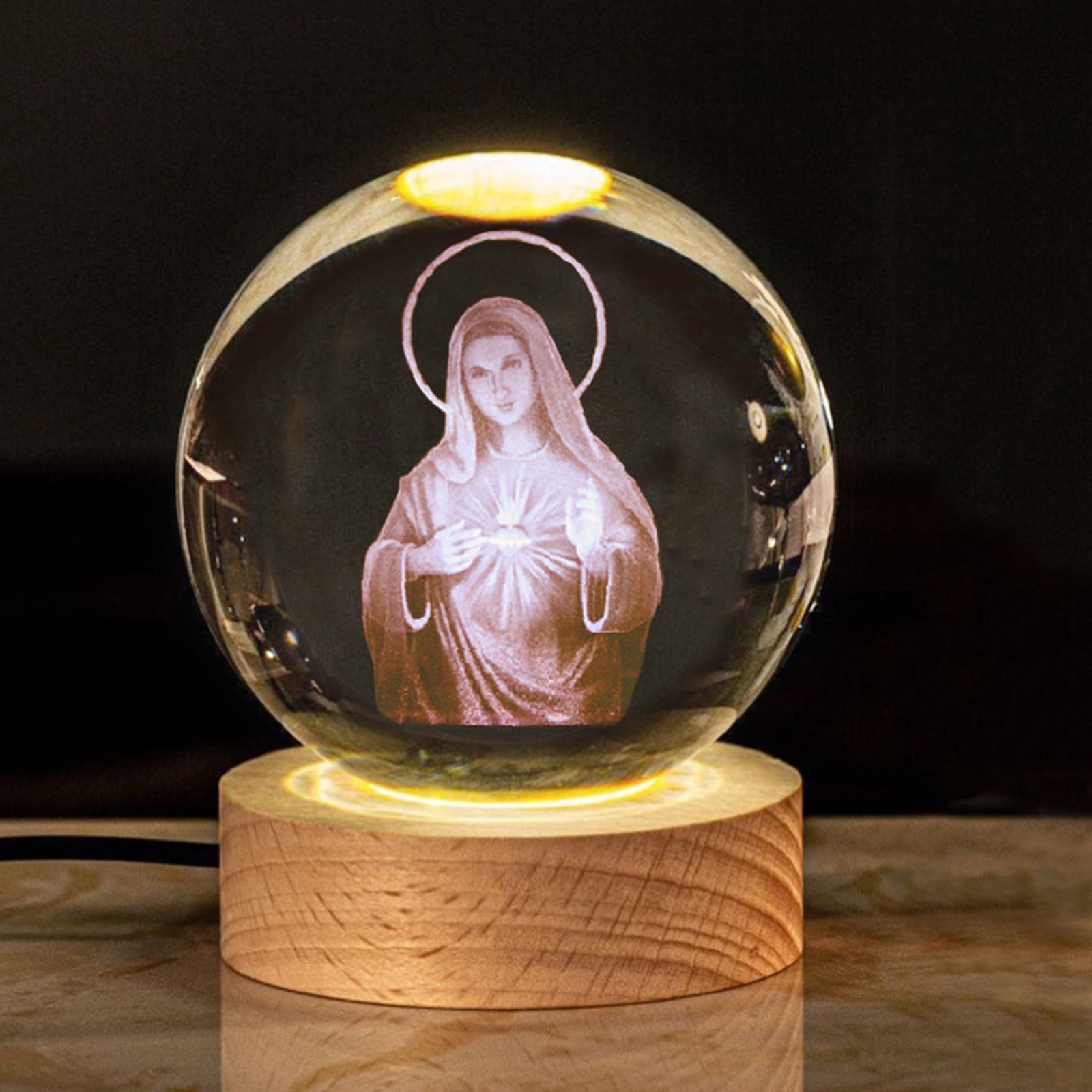 Pgyong Crystal 3D Virgin Mary 2.3in Ball Statue Religious Gifts for Women Men Christian, Glass ...