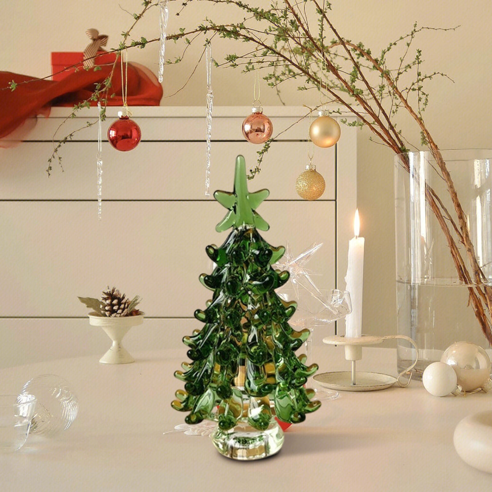 PGYONG Crystal Christmas Tree Figurine Mini Artificial Glass Tree ...
