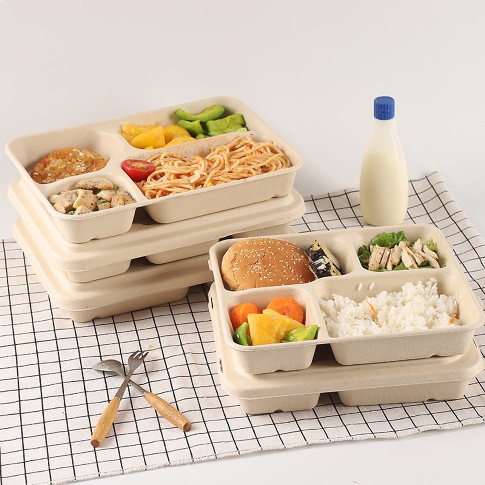 Pgyong Disposable Four-compartment Lunch Box Pulp Compartment Lunch Box ...