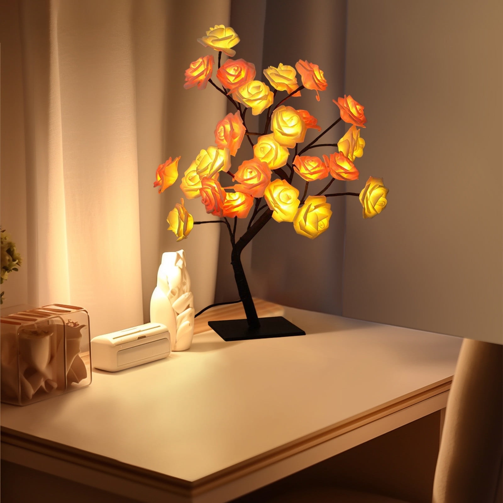 PGYONG Rose Flower Tree Lamp - LED Rose Tree Table Lamp USB/Battery ...