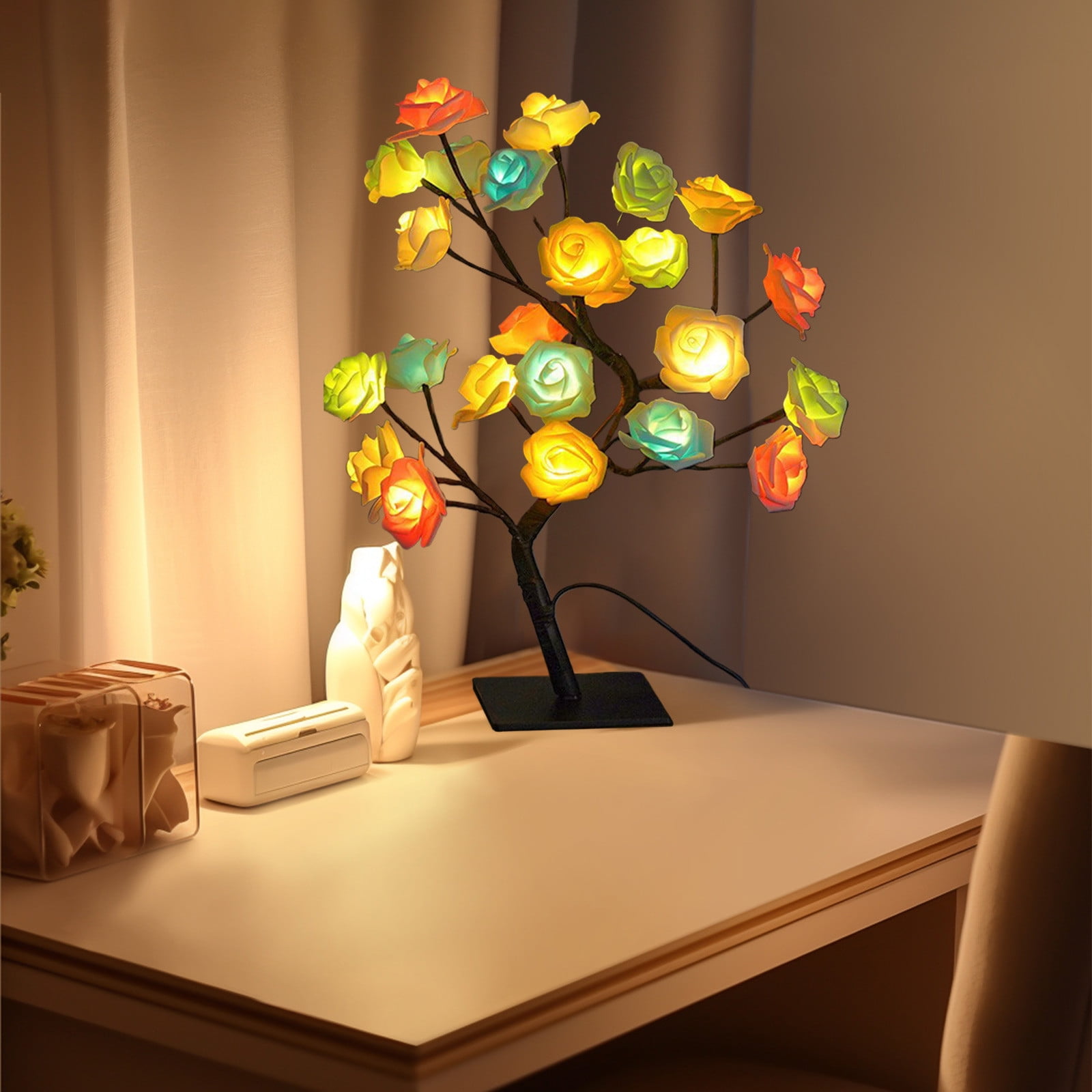 PGYONG Rose Flower Tree Lamp - LED Rose Tree Table Lamp USB/Battery ...
