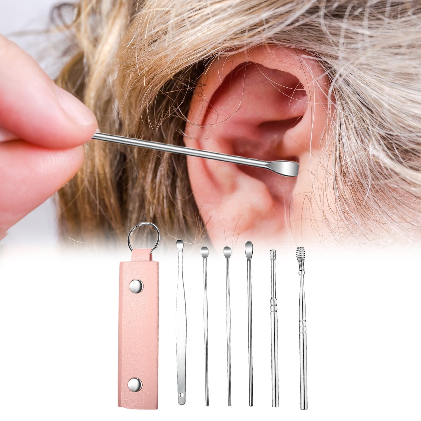 Pgyong Stainless Steel Ear Pick Set of 6 - Leather Case Included with ...