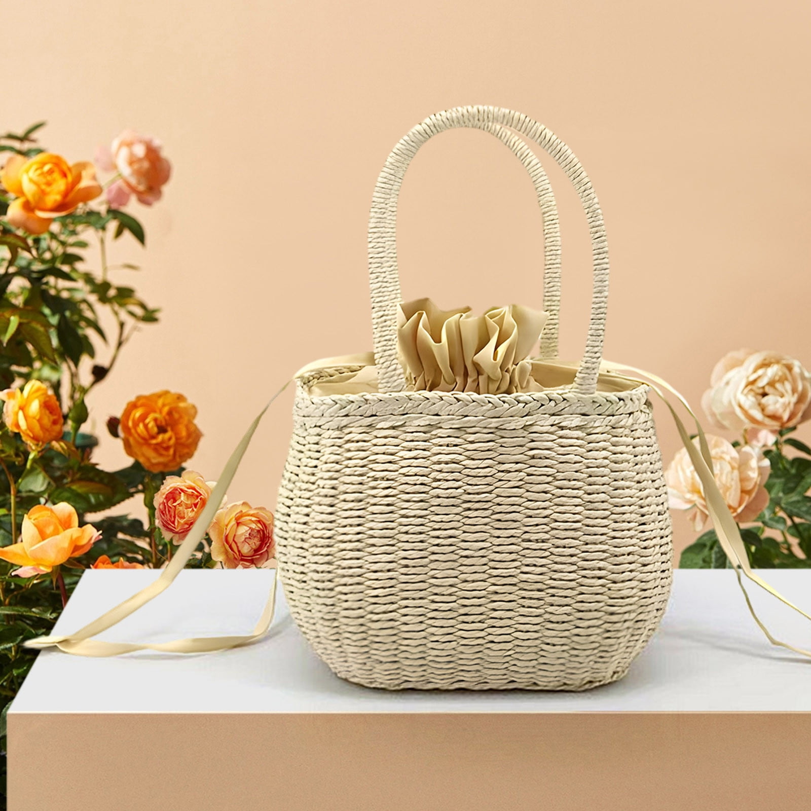 Pgyong Straw Bags for Women, Hand-woven Straw Small Hobo Bag Round ...