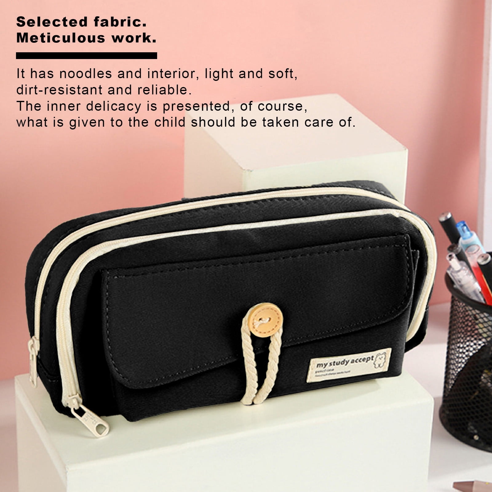 PGYONG Student Large Capacity Stationery Bag Button Three Layer of ...