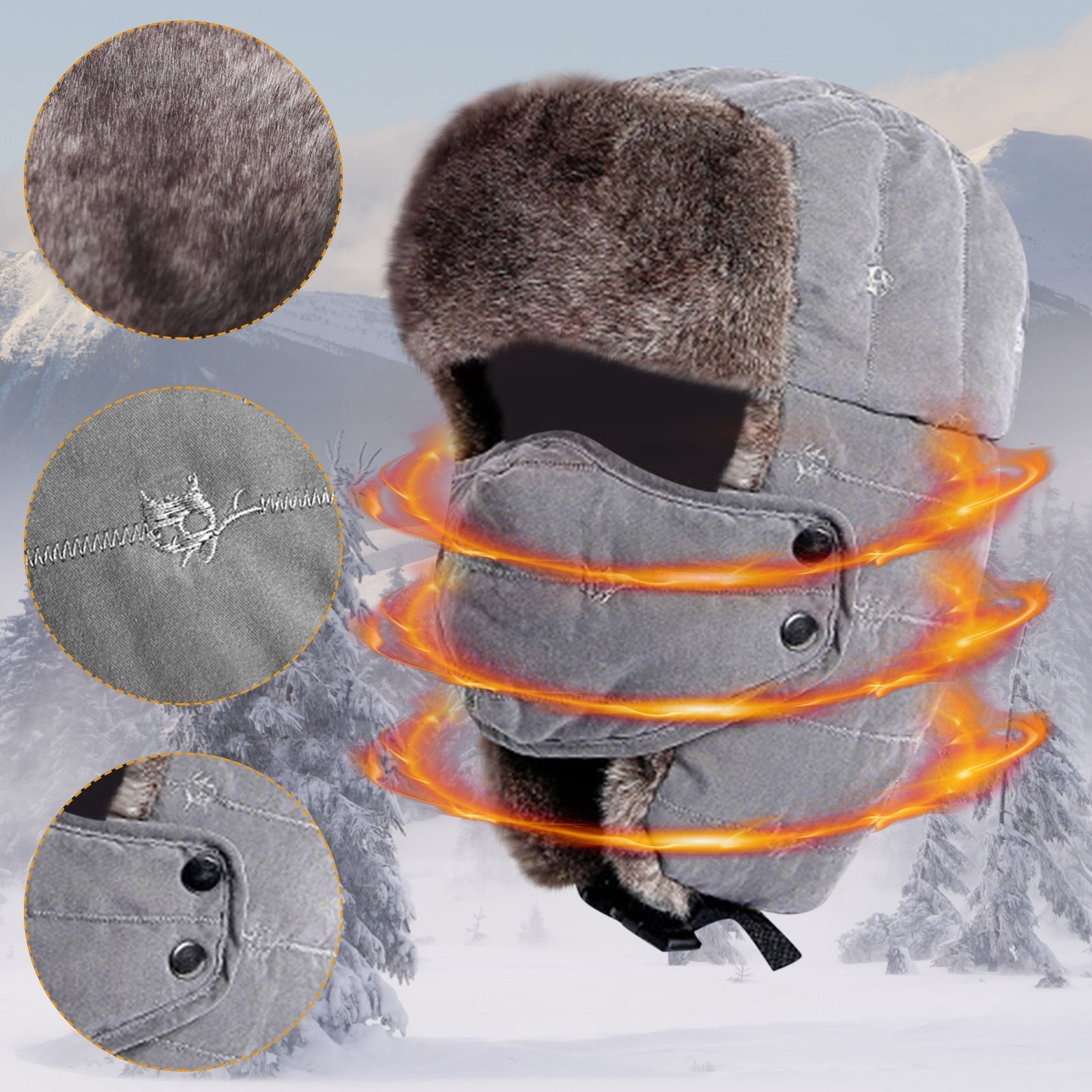 PGYONG Winter 3 in 1 Trapper Outdoor Thicken Hat Thermal Cotton Lined ...