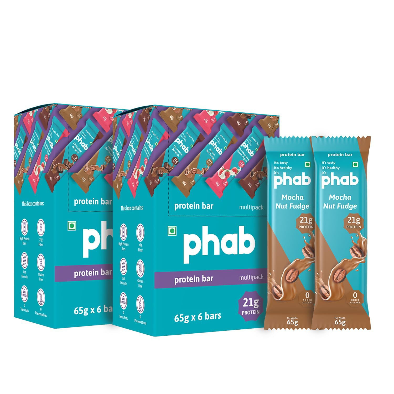 Phab Mocha Nut Fudge 21G Protein Bars (Pack Of 12), Pea Protein Isolate ...