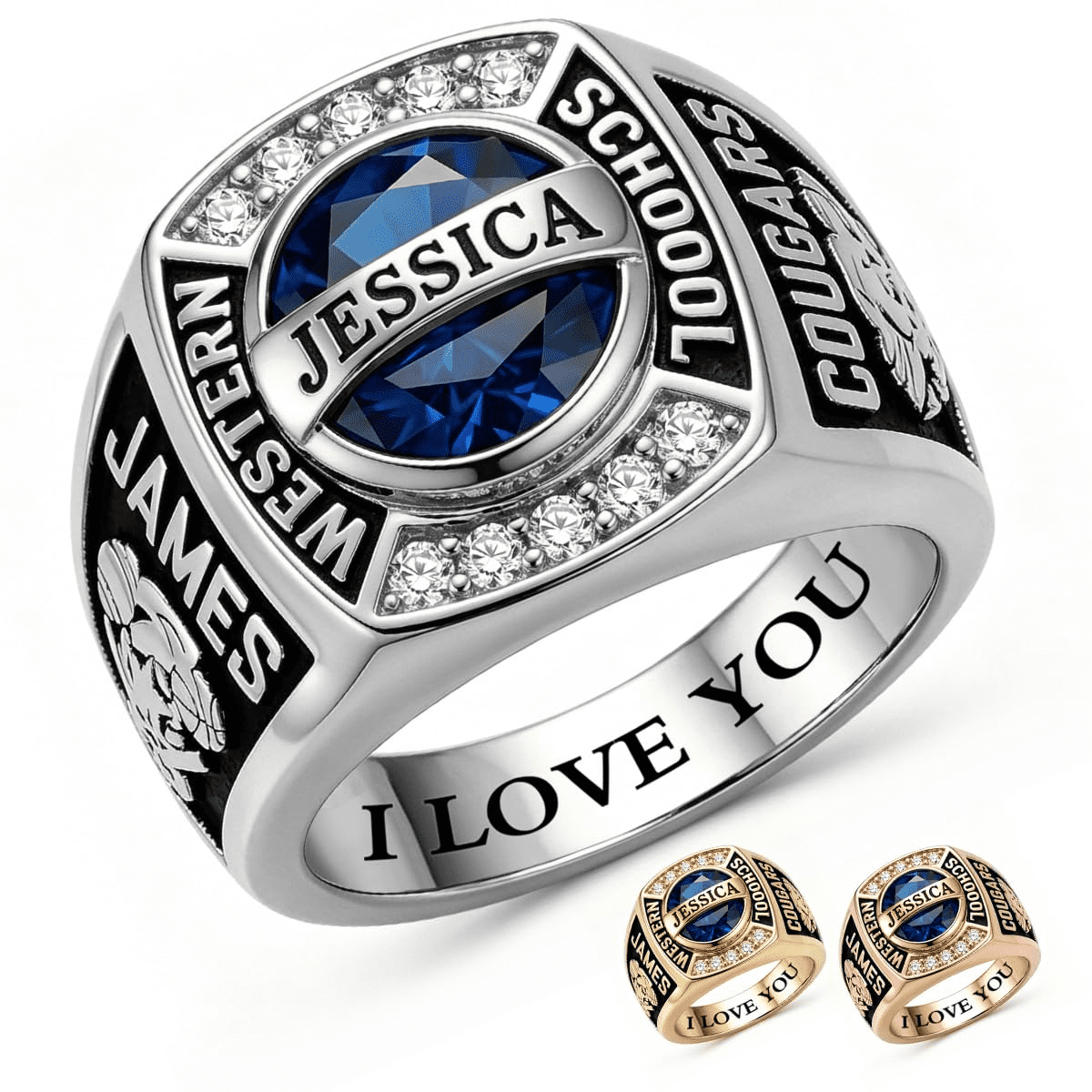 PhaedraOona Class Rings 925 Sterling Silver Personalized Men's Class ...