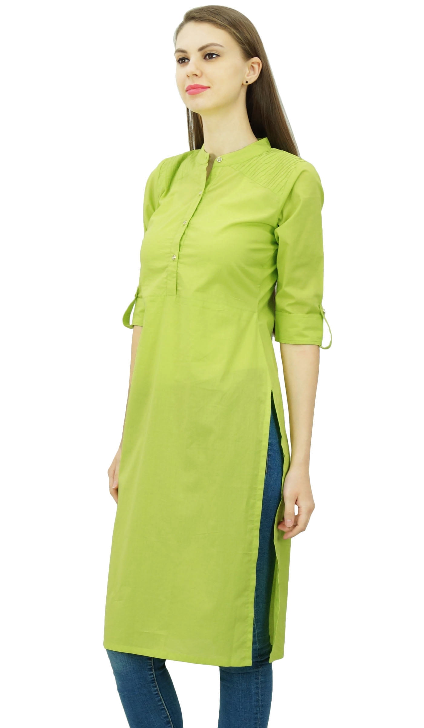 Phagun Cotton Plain Kurti Tunic Mandarin Collar Ethnic Casual Kurta ...