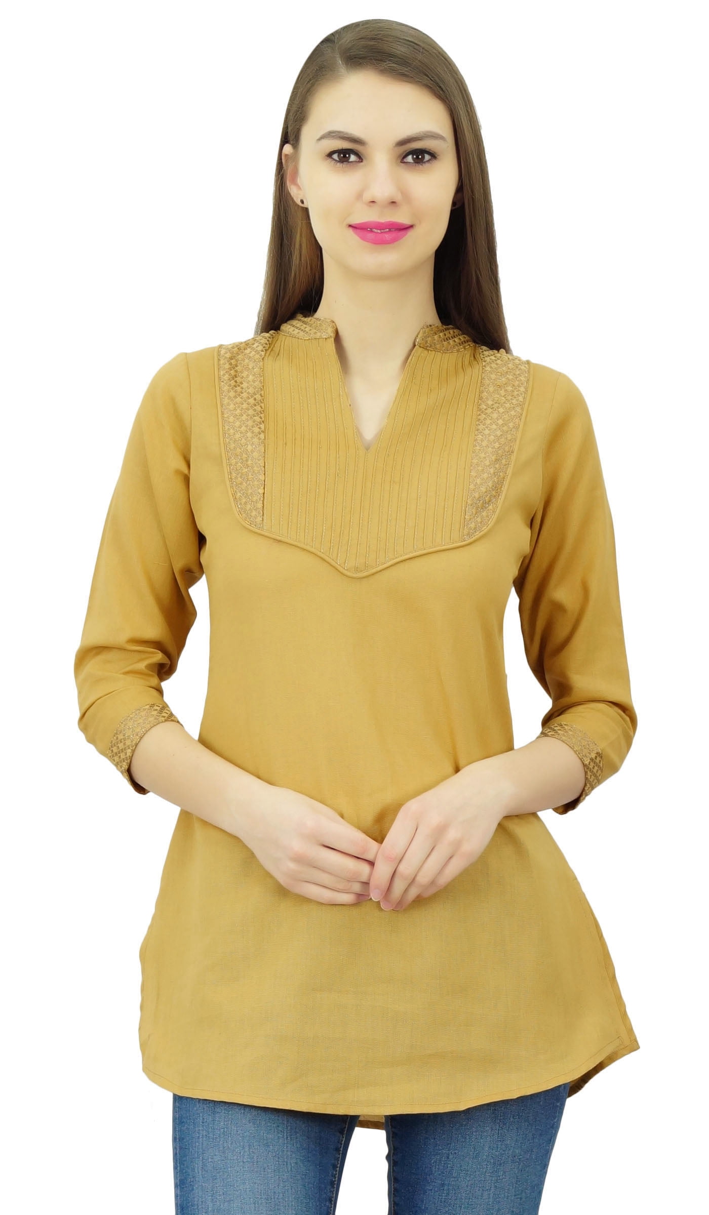 Phagun Designer Sequins Neck Short Cotton Tunic 3/4 Sleeves Beaded ...