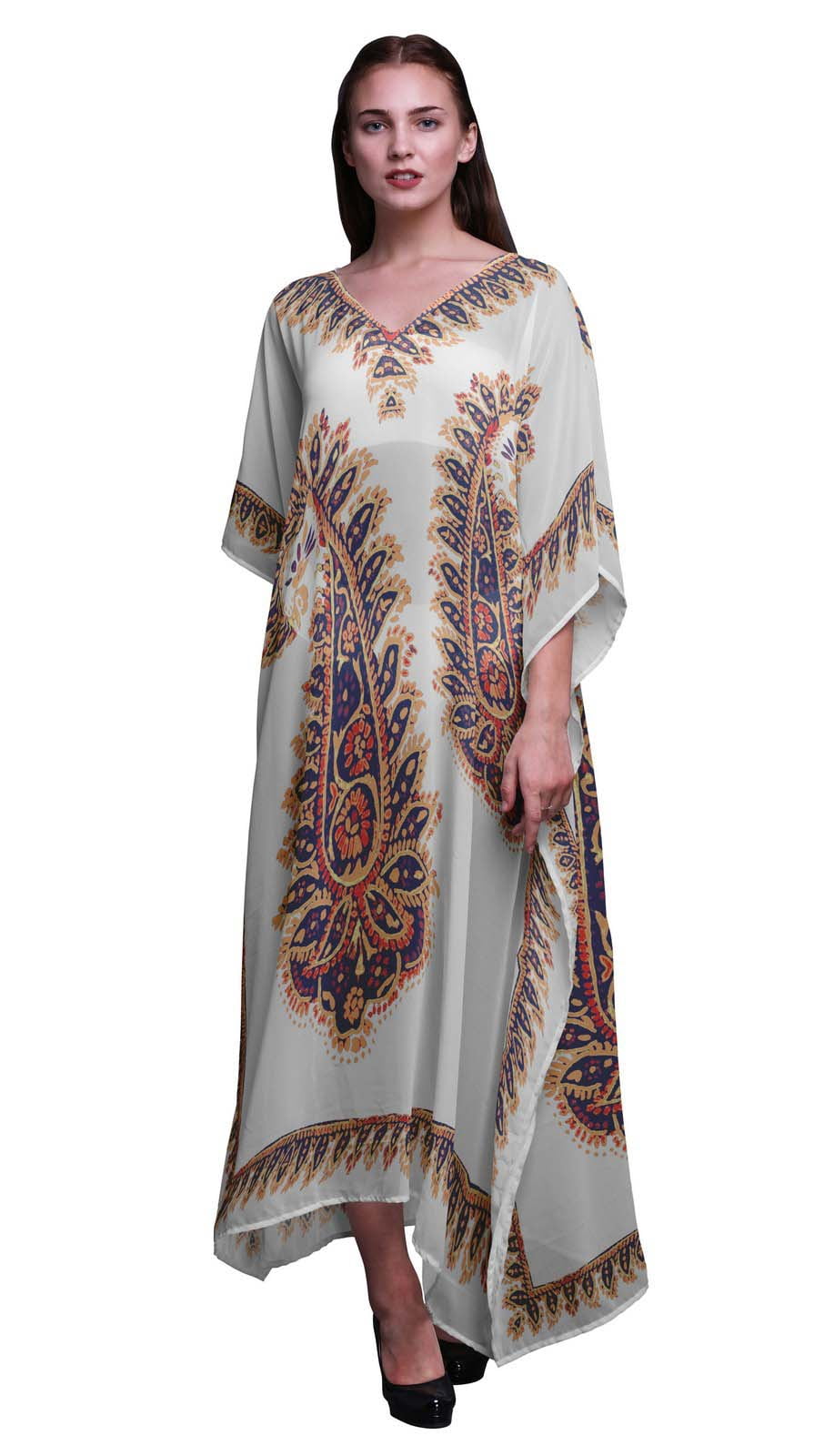 Phagun Floral & Paisley Long Caftan Maxi Dress Beach Swimwear Cover up ...