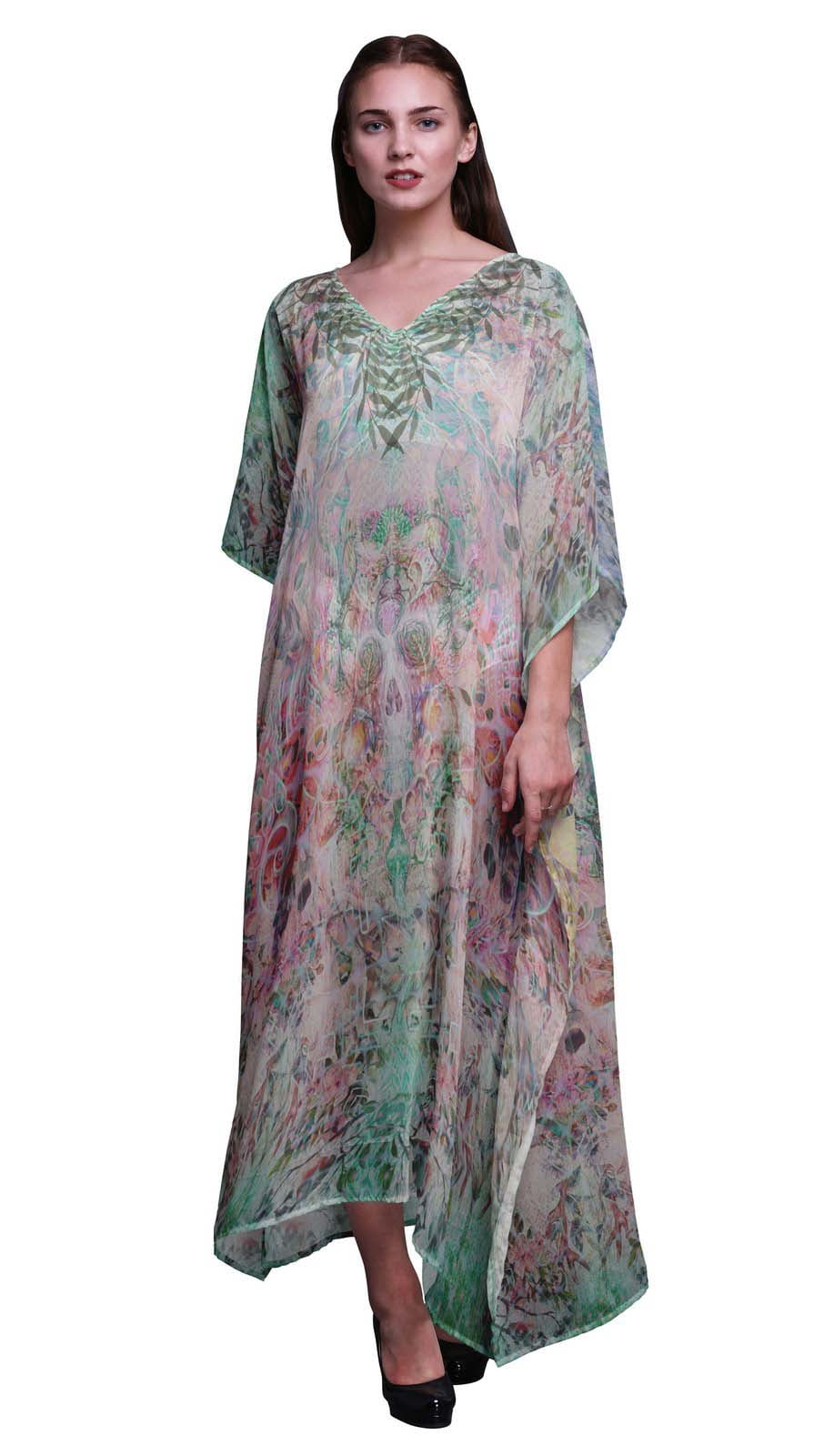 Phagun Floral & Skull Beach Kaftan Bikini Cover up Womens Maxi Dress ...