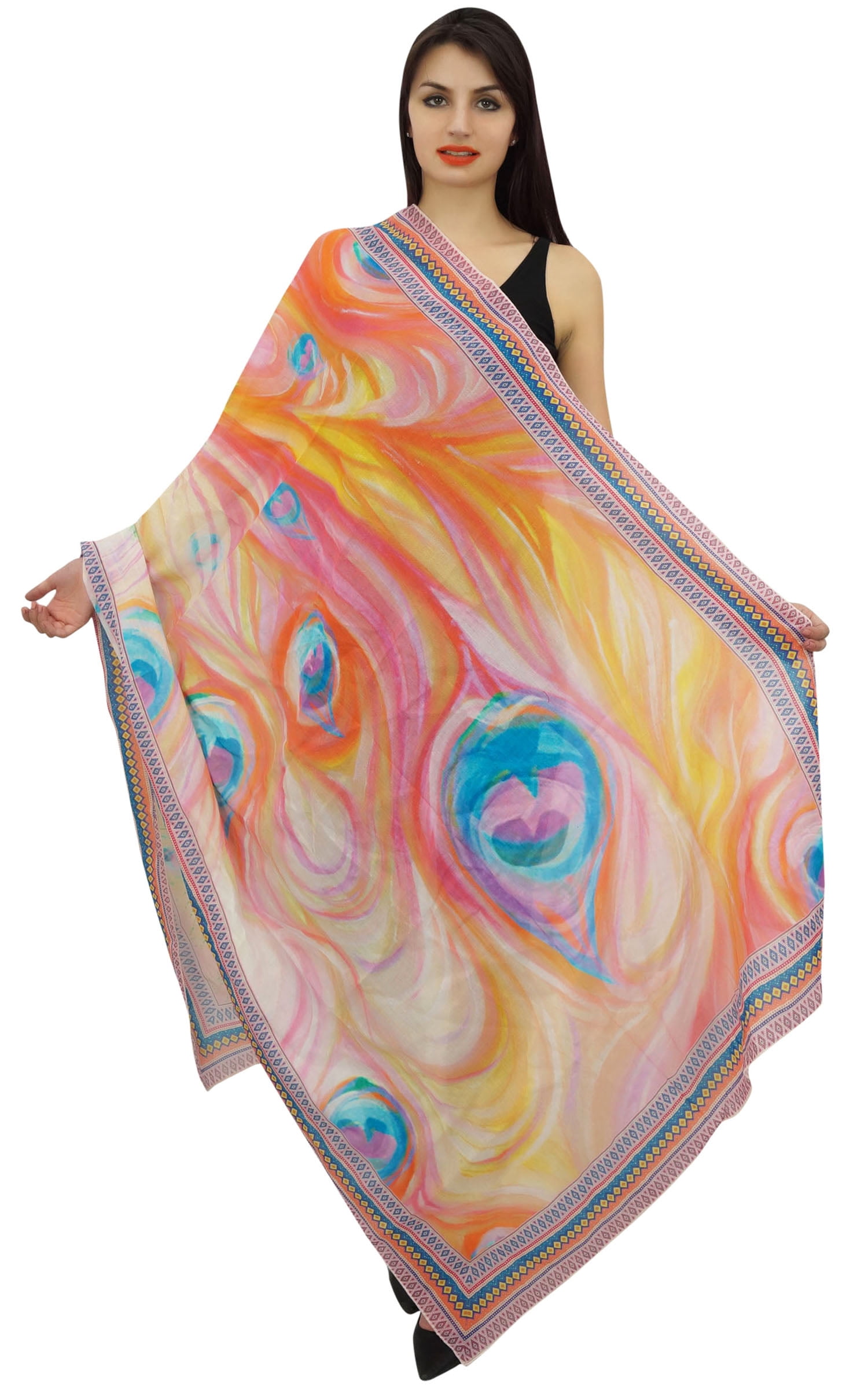 Phagun Peacock Feather Long Stole Wrap Sarong Women Multicolour Scarf ...