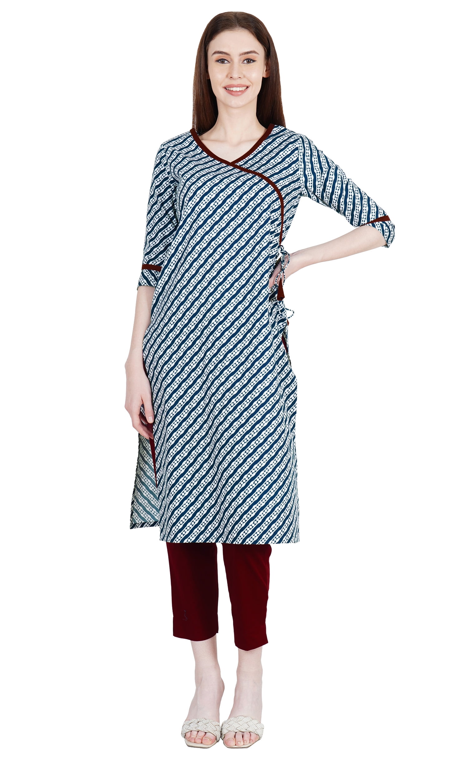 Phagun Printed Angrakha Style Kurti For Women With Solid PantS, Indian ...
