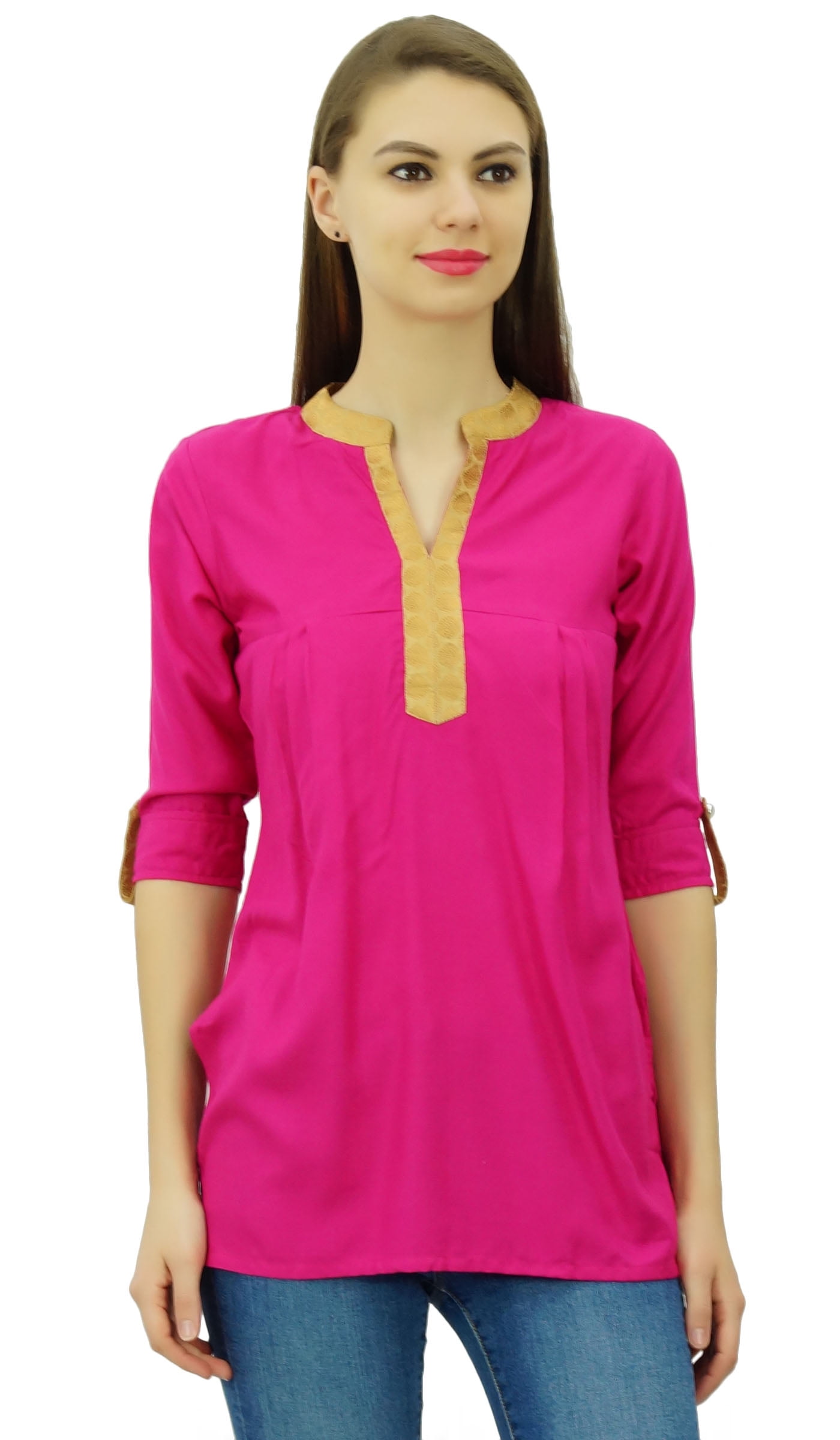 Phagun Women's 3/4 Sleeves Short Tunic Top Summer Indian Top Blouse ...