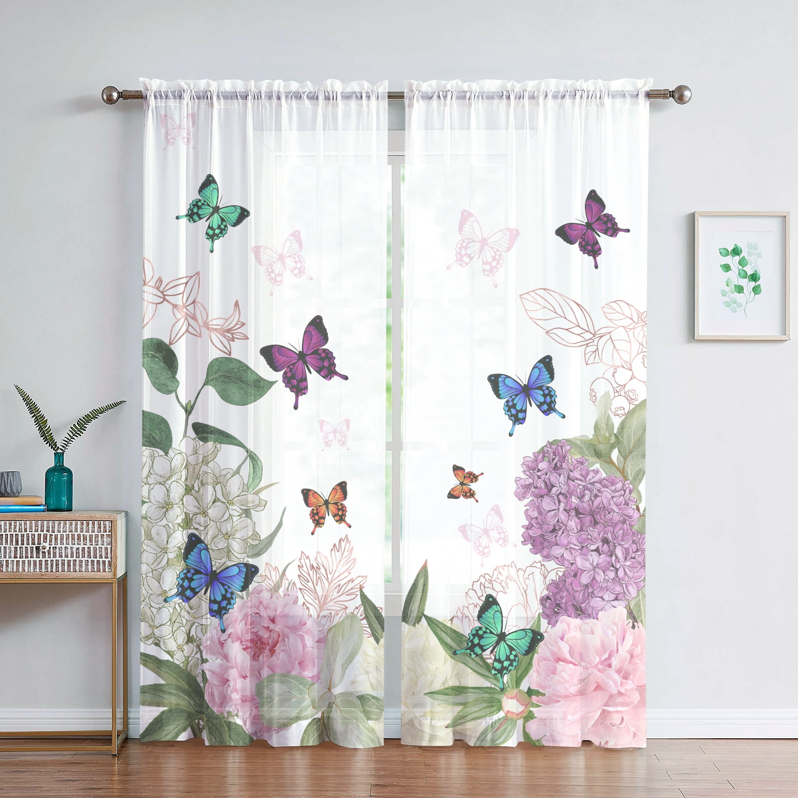 Phalaenopsis Floral Sheer Voile Curtain For Living Dining Room Bedroom ...