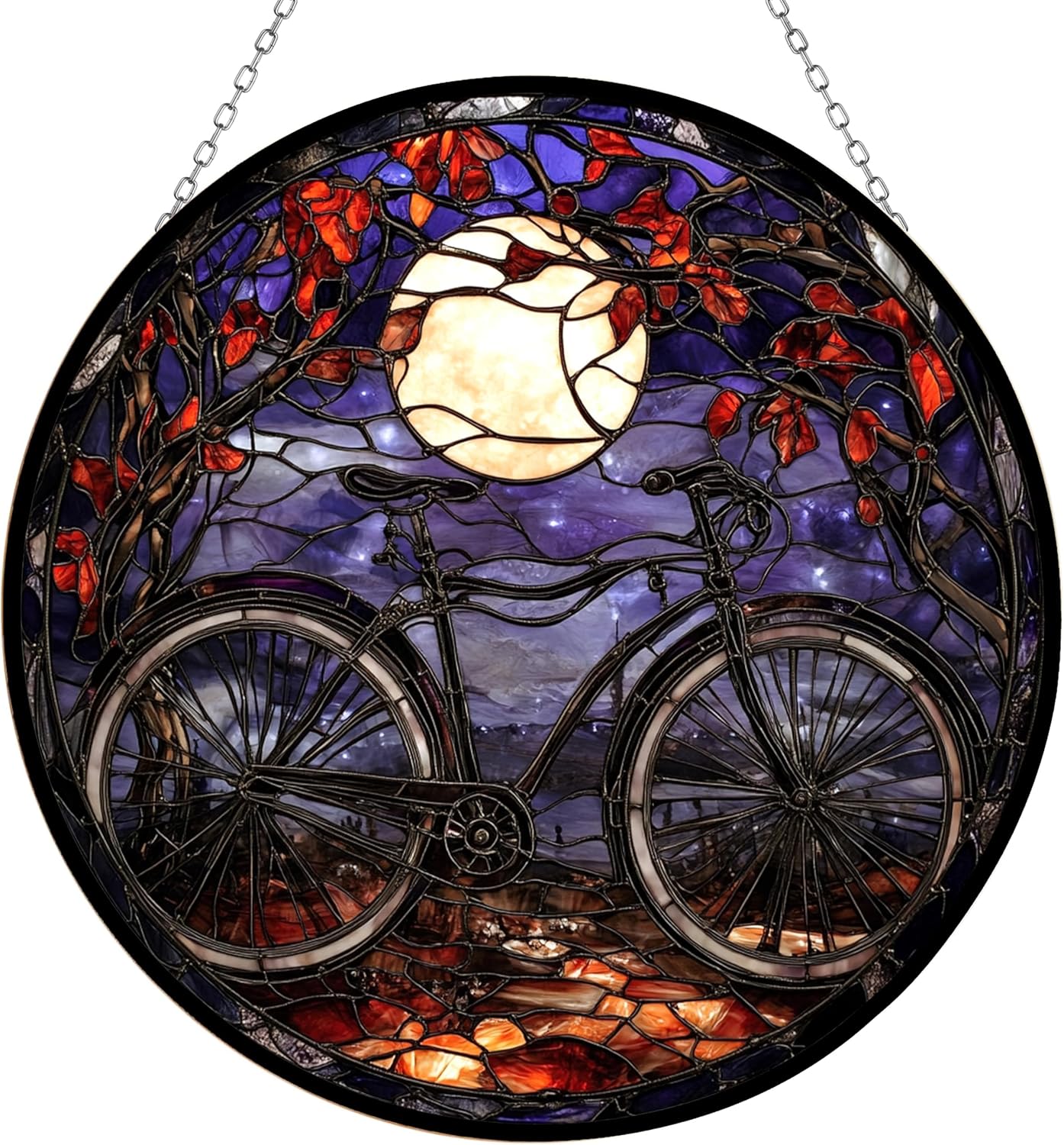 Phantom Night Bicycle Stained Glass Window Hanging, Suncatcher for ...