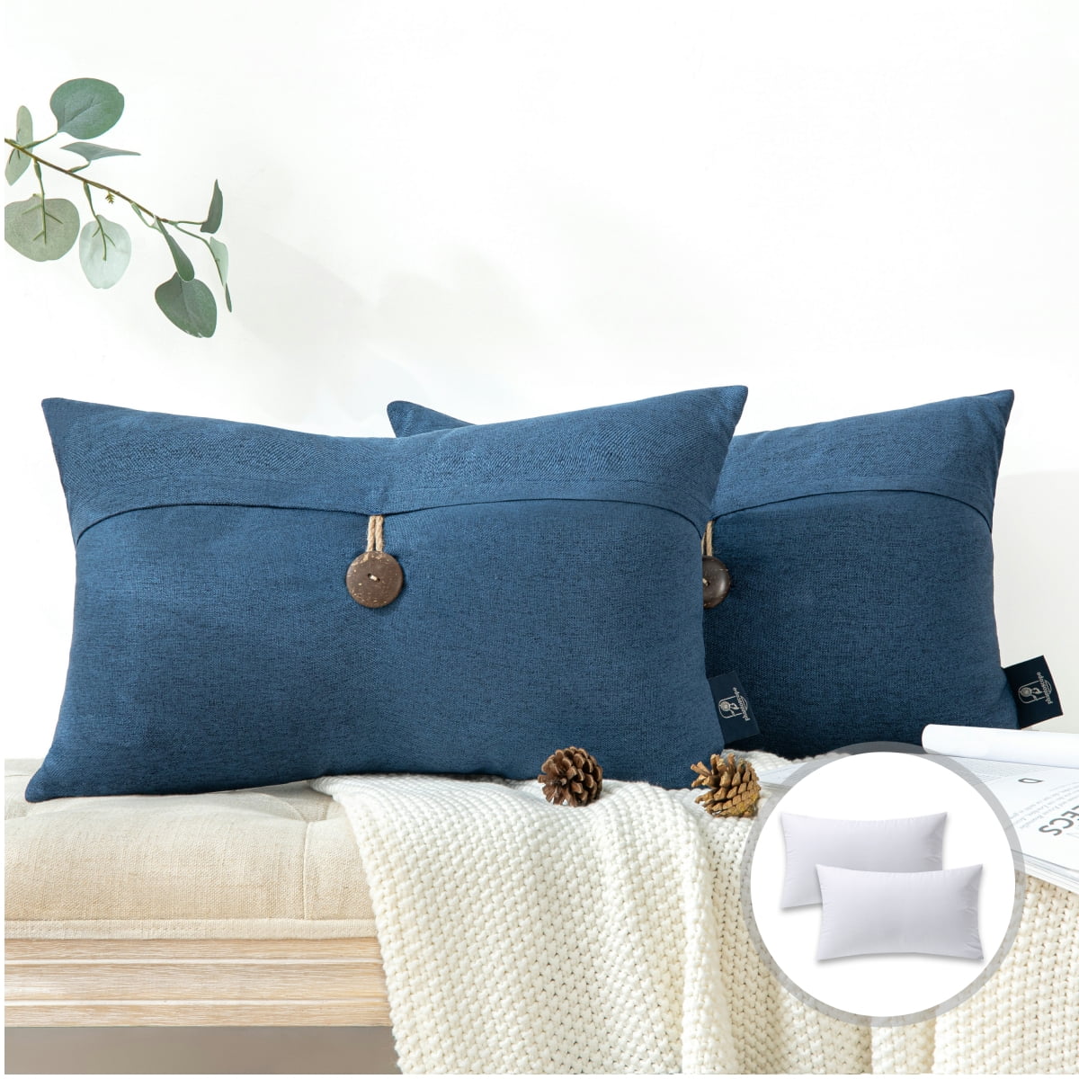 Phantoscope 12" x 20" Dark Blue Polyester Decorative Pillow Removable ...