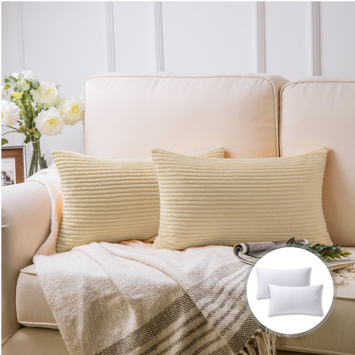Phantoscope 12" x 20" Modern, Contemporary, Transitional Beige Striped ...