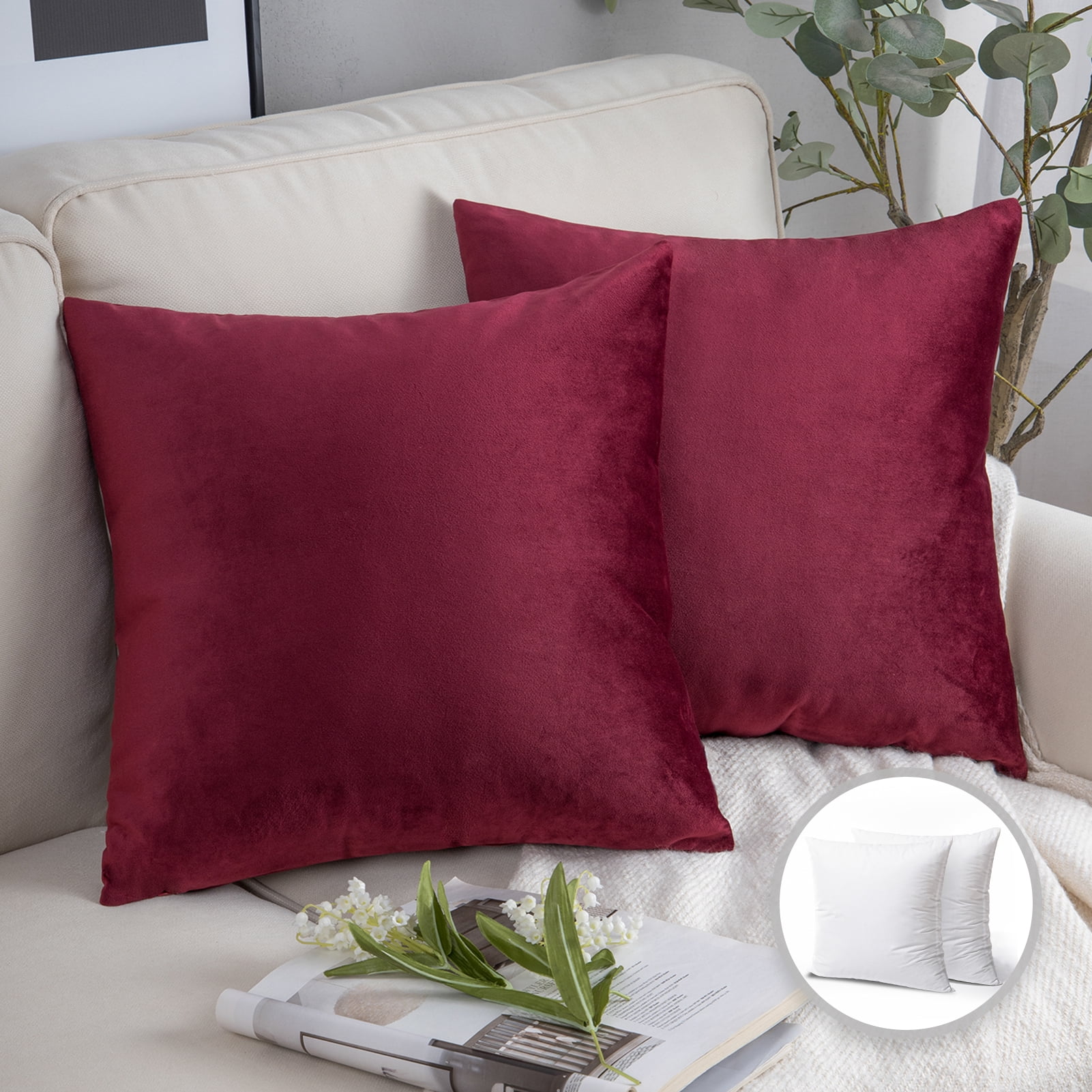 Phantoscope 18" x 18" Modern Dark Red Polyester Throw Pillow , ( 2 ...