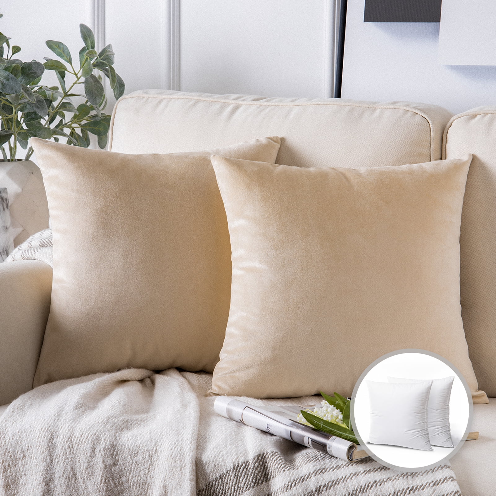 Phantoscope Decorative Square 20" x 20" Beige Polyester Throw Pillows ...