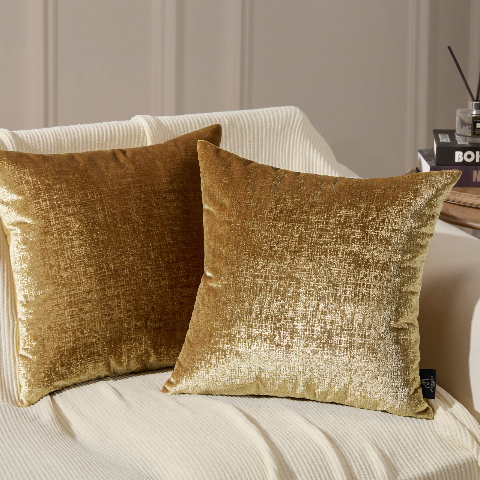 Phantoscope Gold Foil Velvet Decorative Throw Pillow 18x18 Set of 2 ...