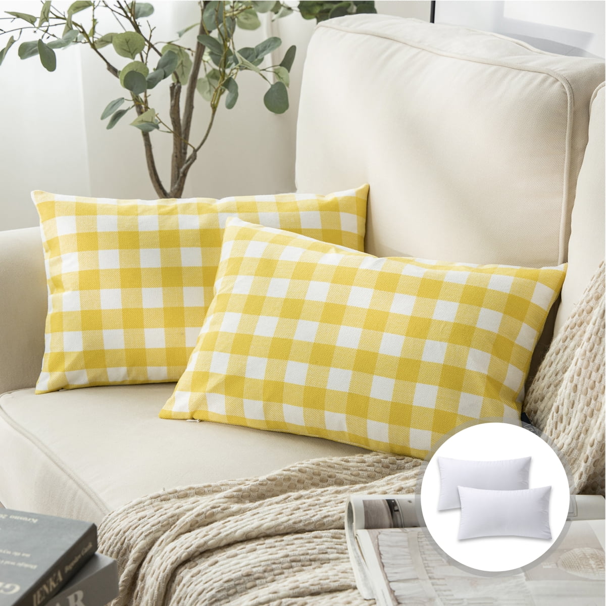 Phantoscope Checkers Series Square Decorative Throw Pillow with Inserts, Classic Retro Plaids ...