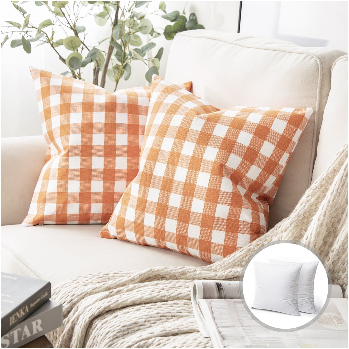 Phantoscope Checkers Series Square Decorative Throw Pillow with Inserts, Classic Retro Plaids ...