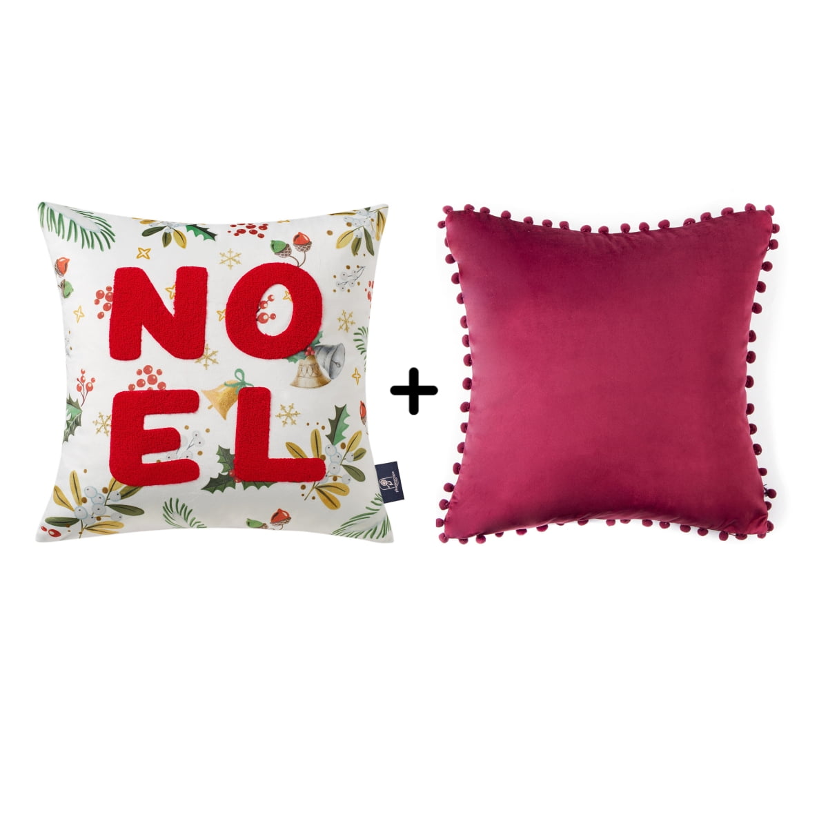 Phantoscope Christmas Decorative Pillow Cover Set, NOEL Embroidered Pillow Cover and Silky ...