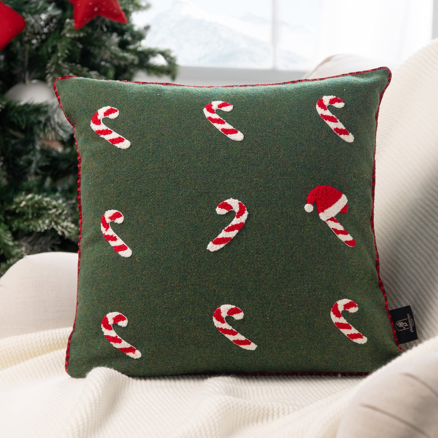 Phantoscope Christmas Decor Throw Pillow Cover, Woolen Candycane ...