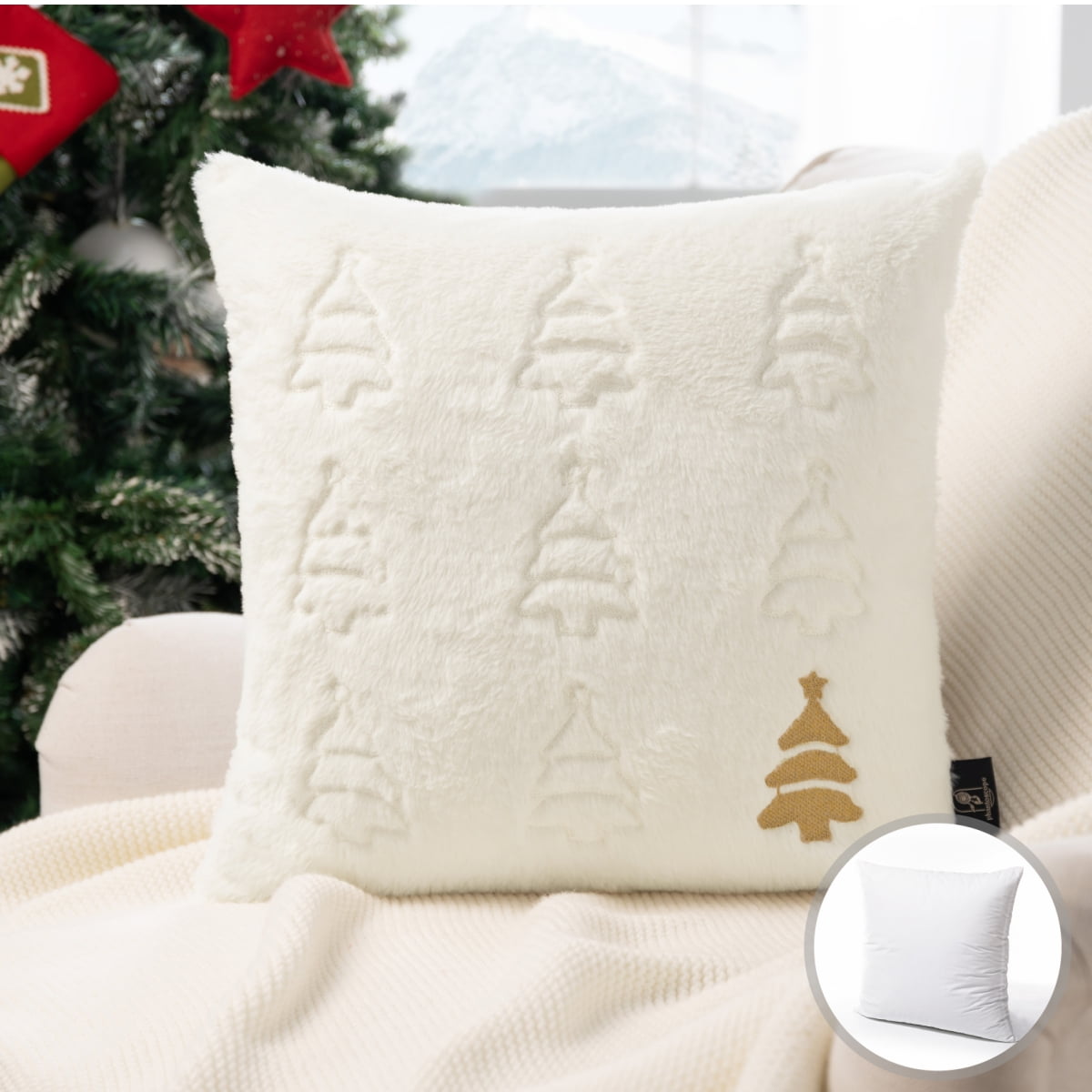 Phantoscope Faux Rabbit Fur Pillow - 18 x 18 - Off White - Walmart.com