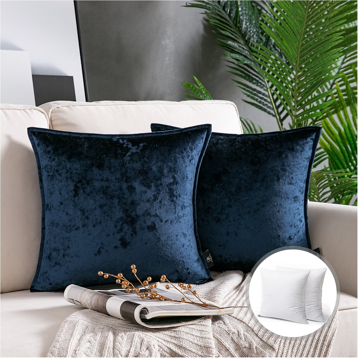 Phantoscope Christmas holiday Decorative Throw Pillow Set, Shiny Crushed Velvet with Trim Series ...