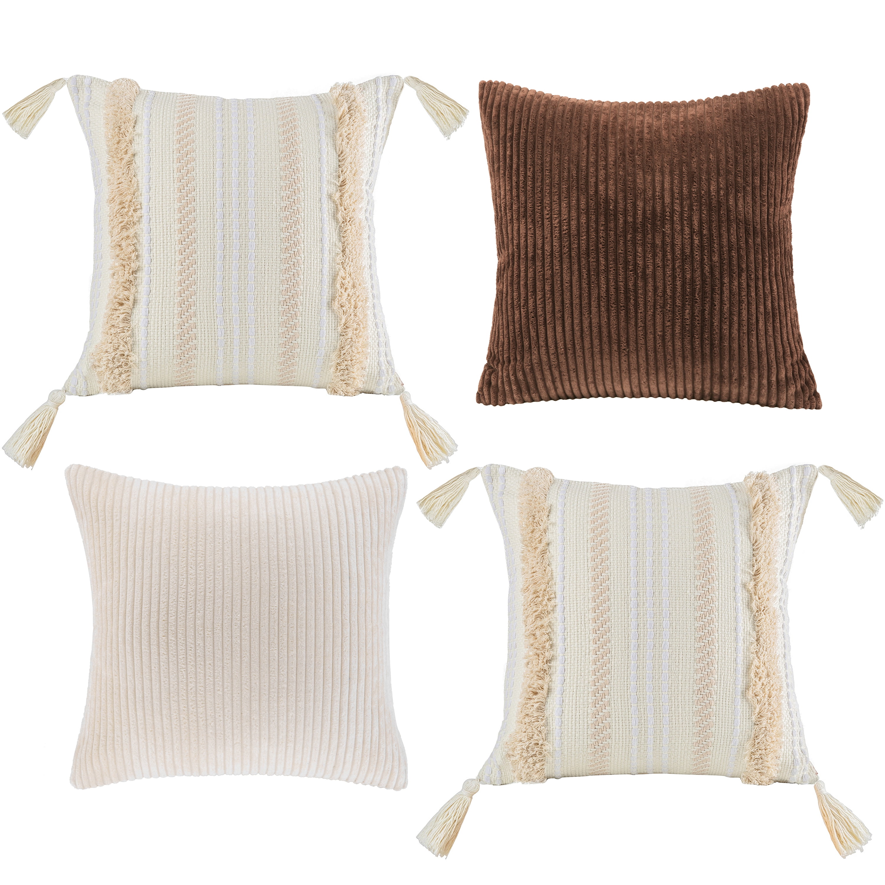 Phantoscope Decorative Throw Pillows Set of 4, Soft Corduroy Striped ...