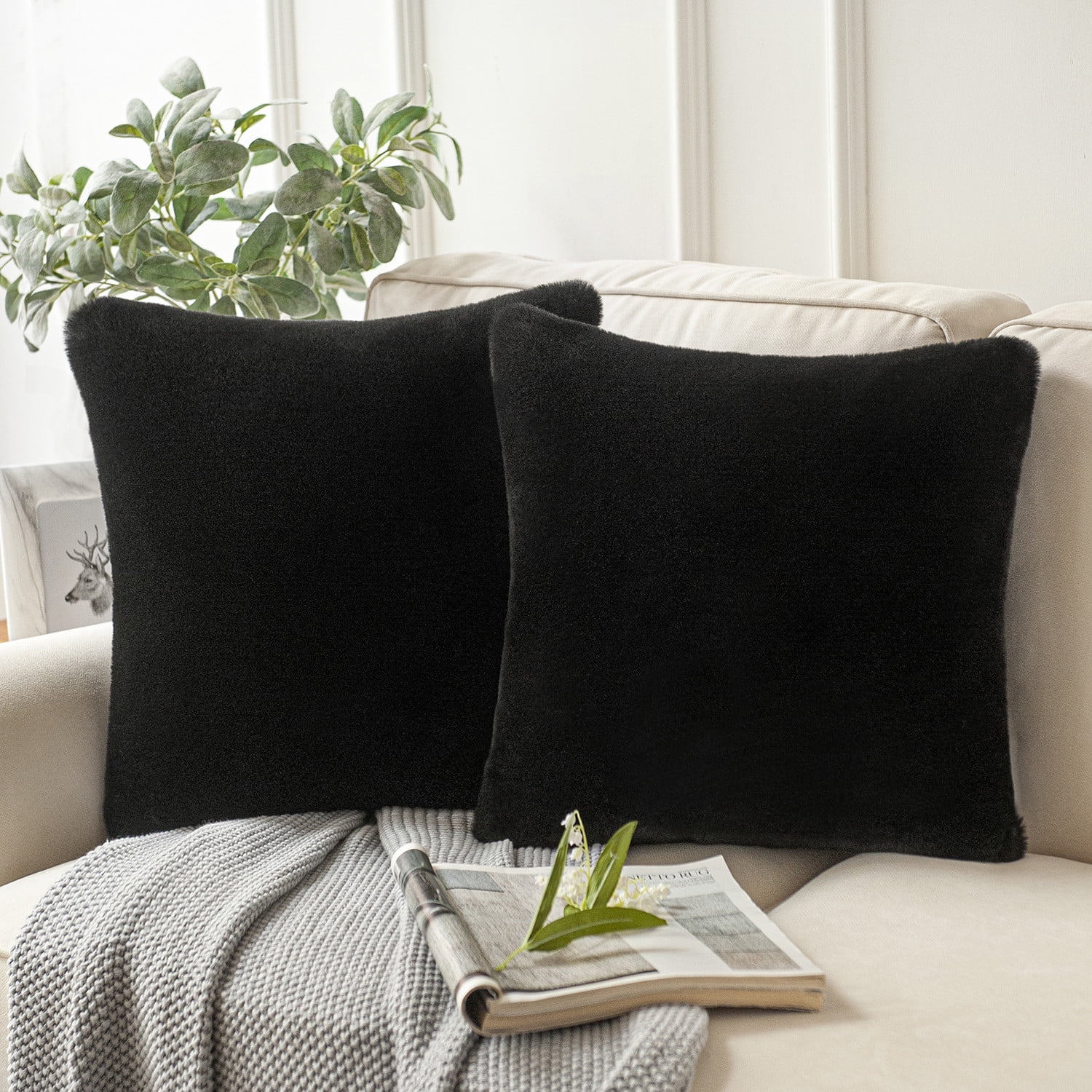 Phantoscope Deluxe Soft Faux Rabbit Fur Series Decorative Throw Pillow ...