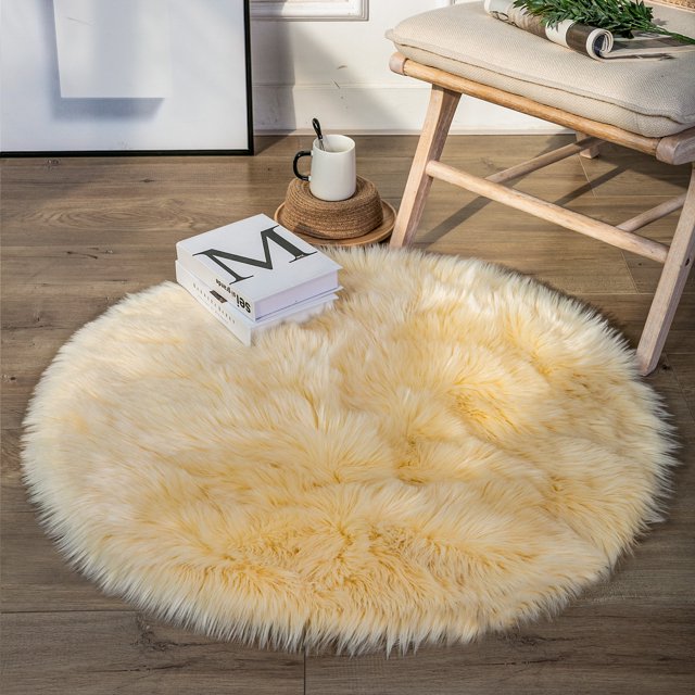 Phantoscope Deluxe Soft Faux Sheepskin Fur Collection Round Area Rug ...