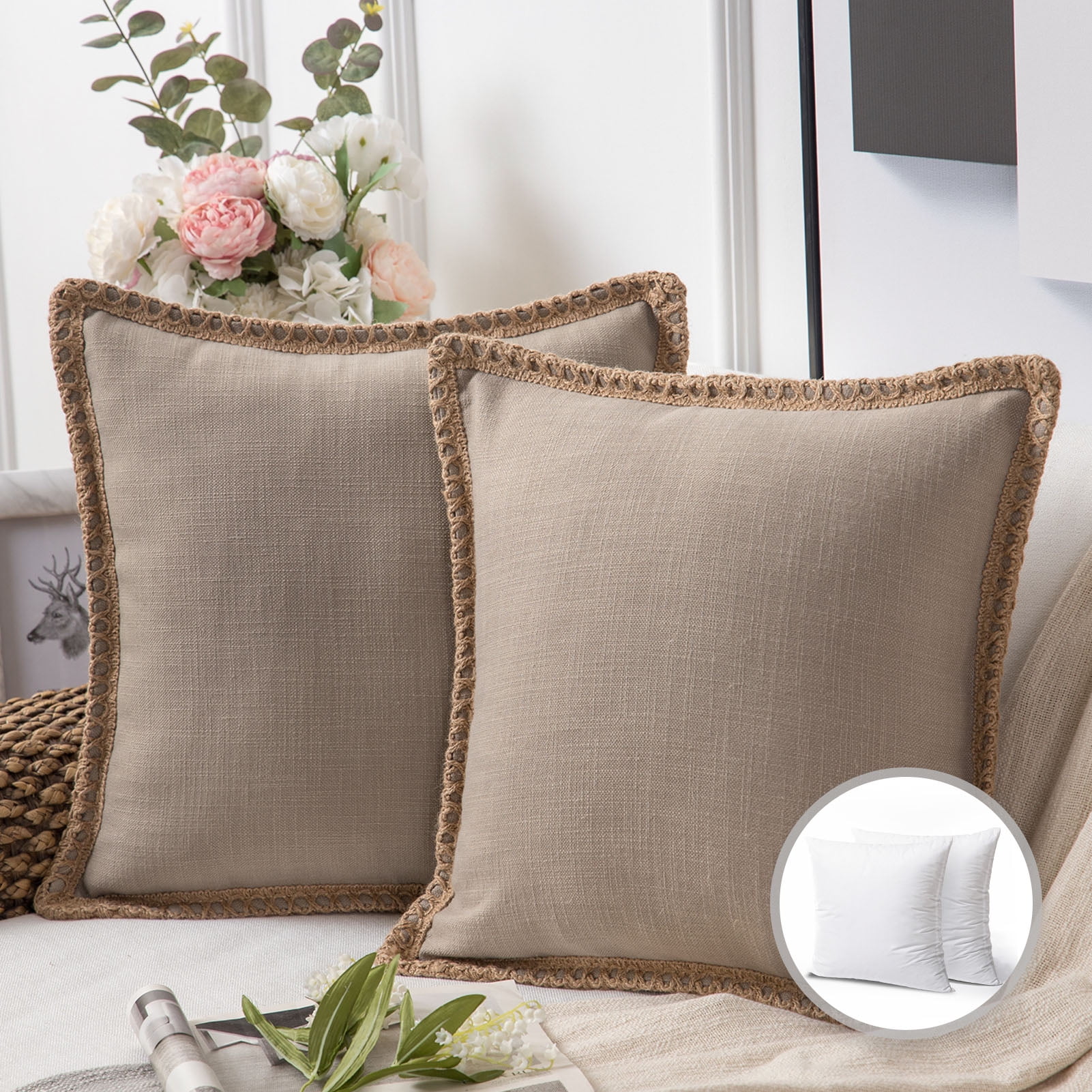 Phantoscope Farmhouse 18” x 18” Decorative Throw Pillows Beige ...
