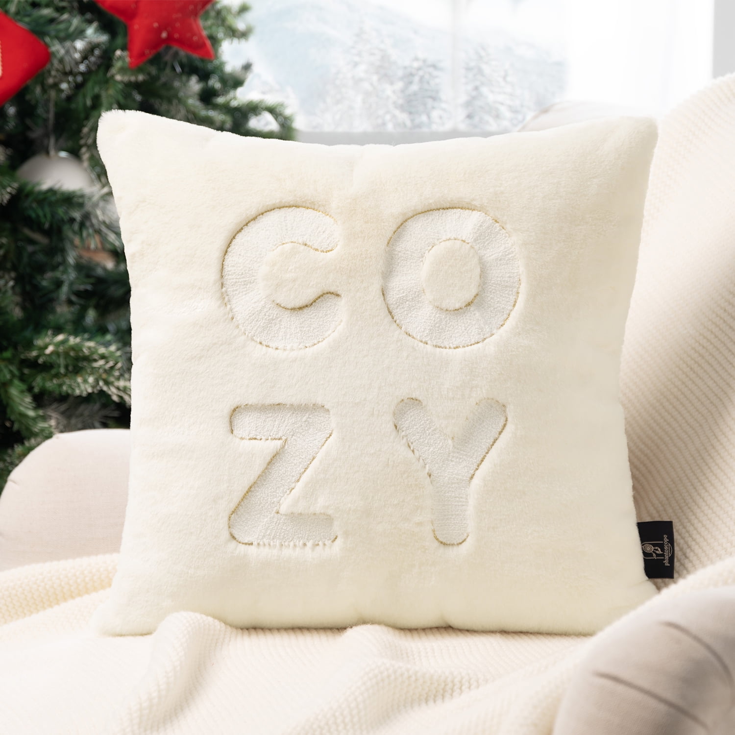 Phantoscope Faux Rabbit Fur 18”x18” Cozy Decorative Off White Polyester ...