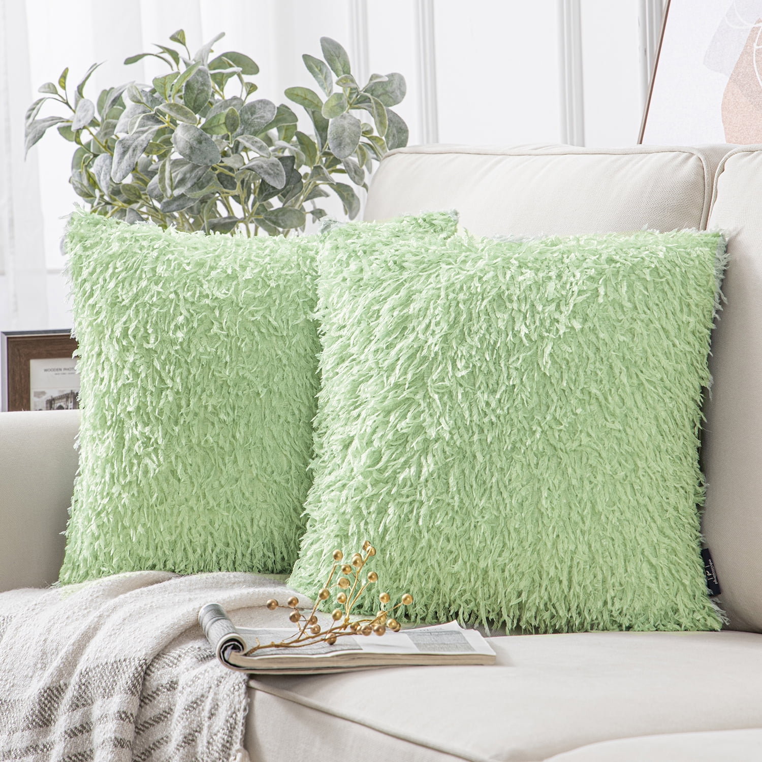 Phantoscope Fuzzy Faux Feather Cushion Soft Velvet Series Decorative ...