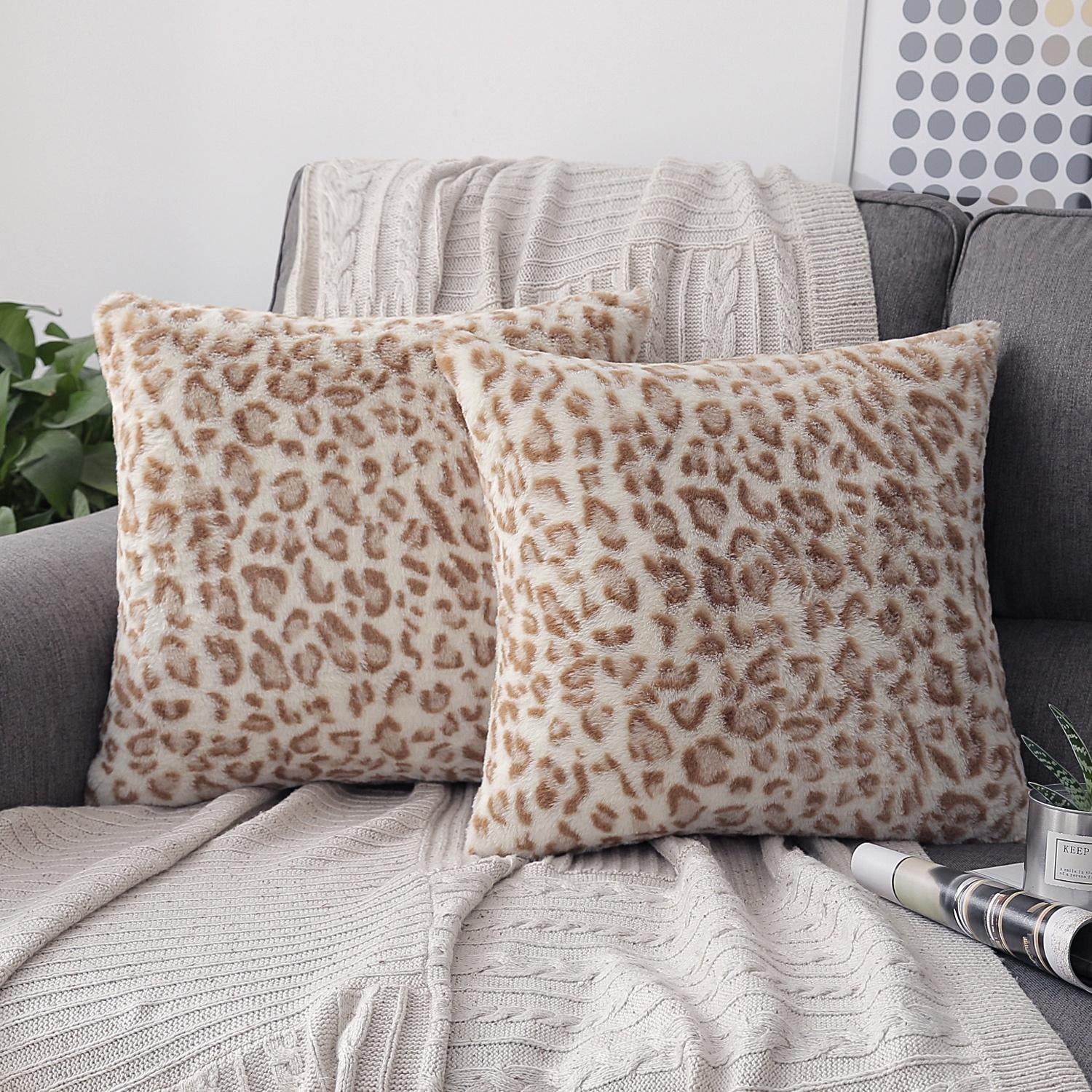 Phantoscope Leopard Plush Faux Fur Throw Pillow Decorative for Home ...