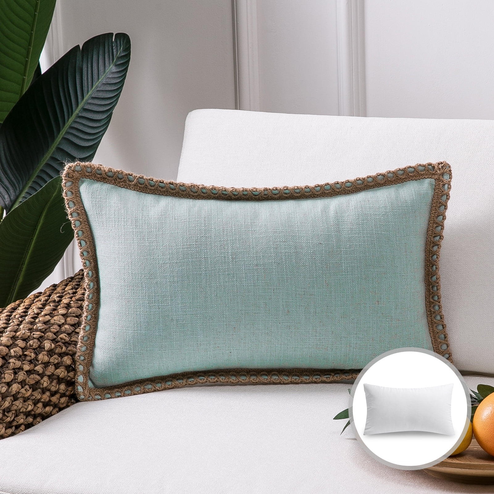 Phantoscope Linen Trimmed Farmhouse Series Decorative Throw Pillow, 12 ...