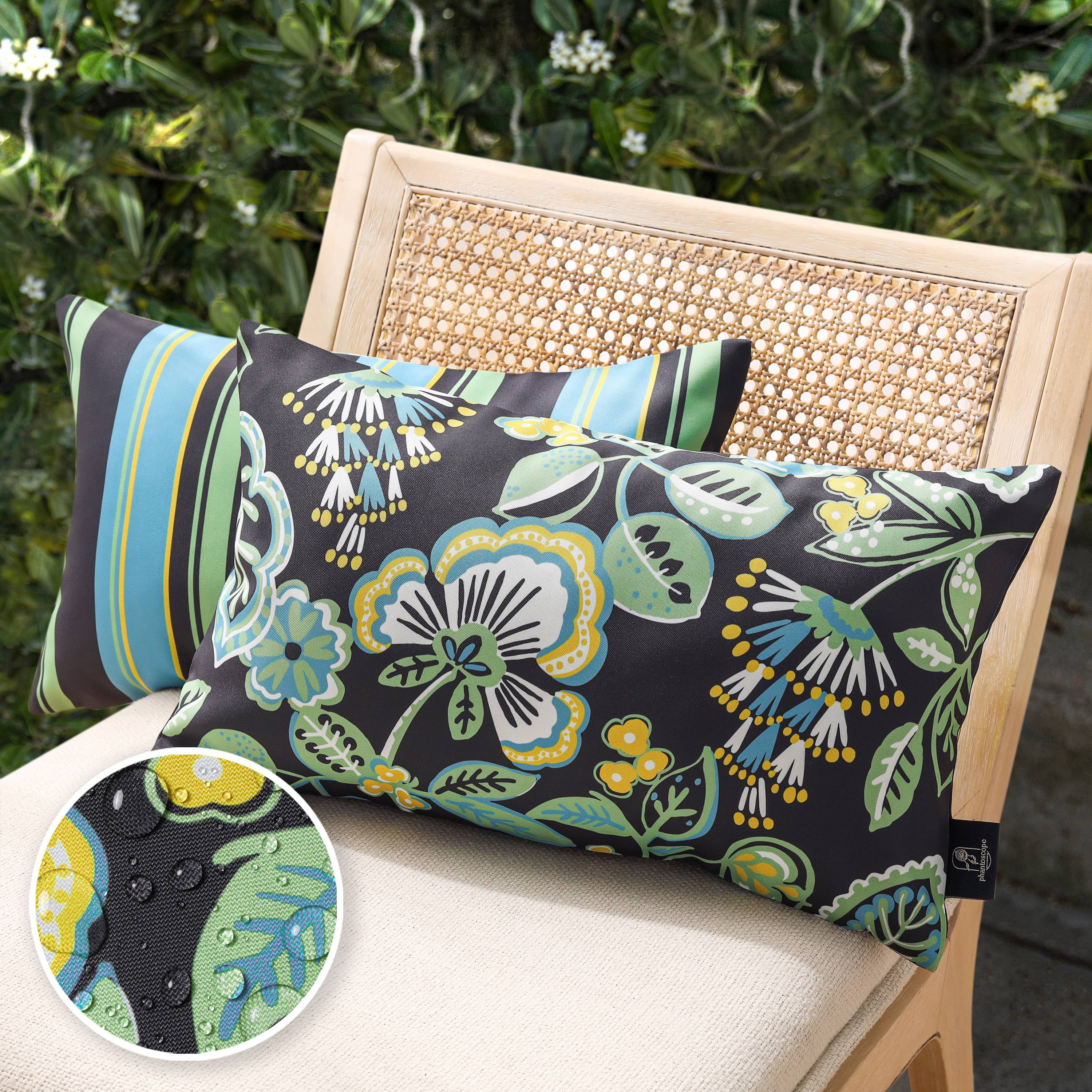 Phantoscope Outdoor Waterproof Floral Printed Decorative Throw Pillow ...