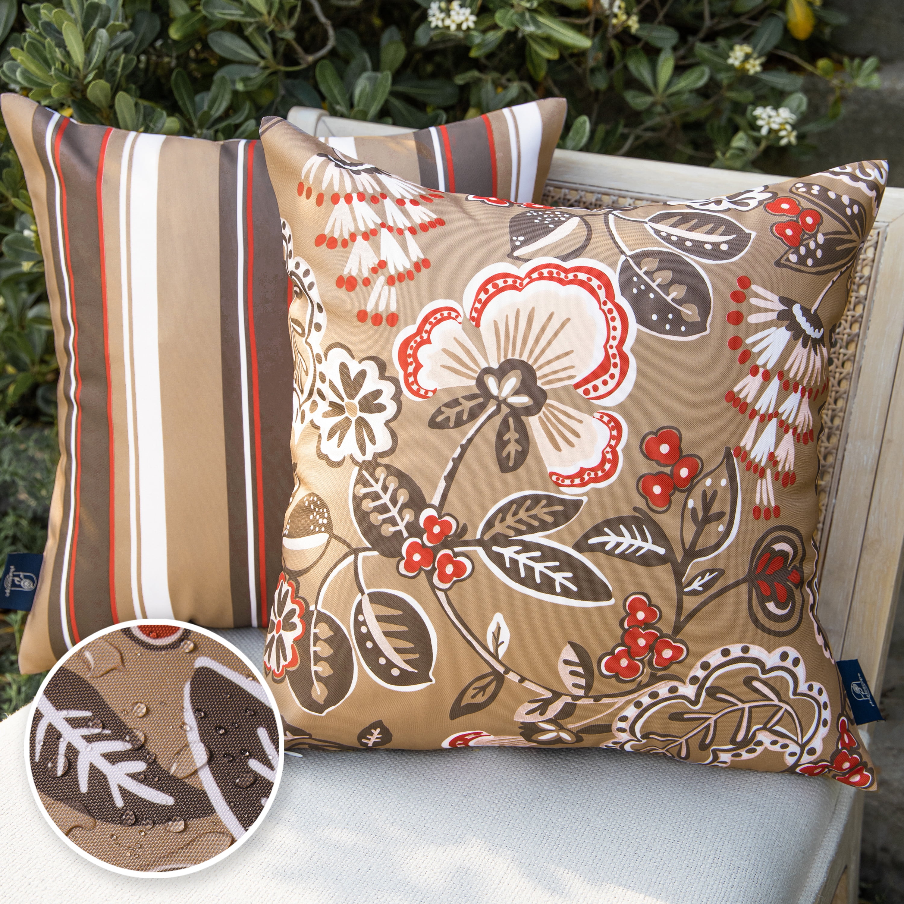 Phantoscope Outdoor Waterproof Floral Printed Decorative Throw Pillow ...