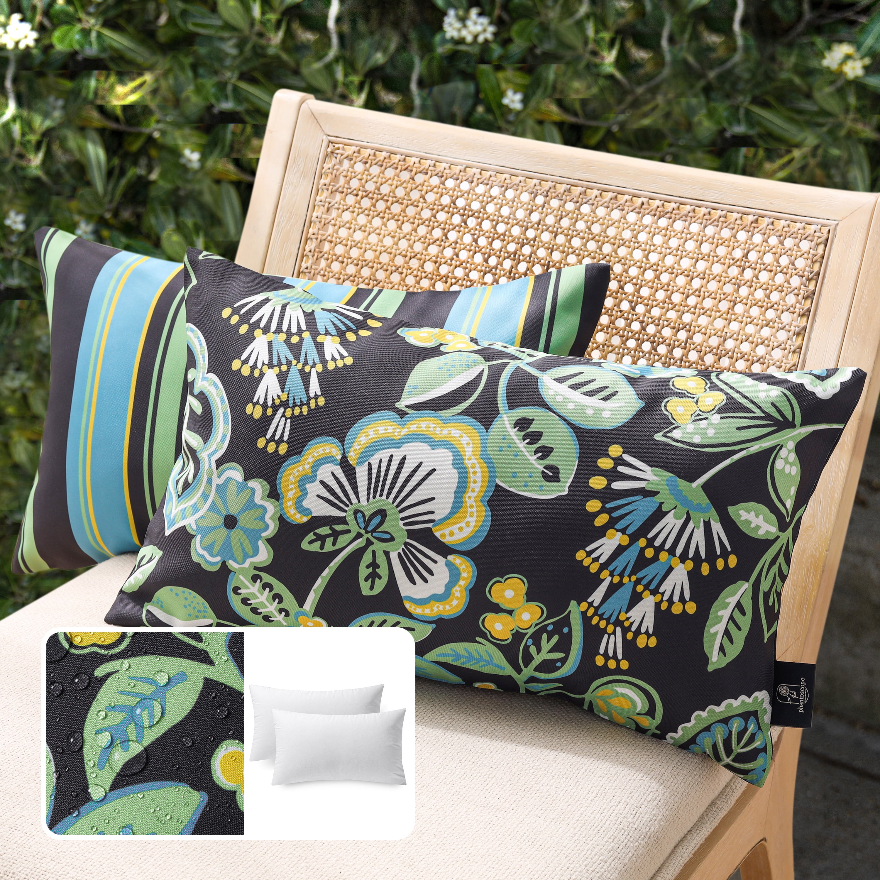 Phantoscope Outdoor Waterproof Floral Printed Decorative Throw Pillow ...