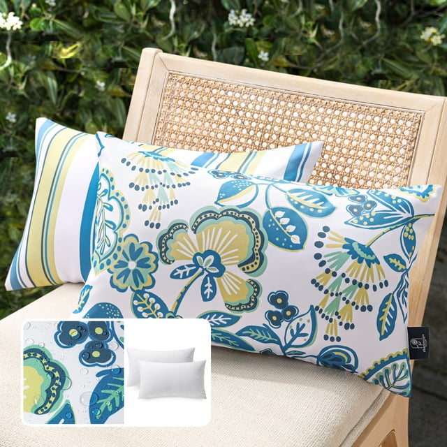 Phantoscope Outdoor Waterproof Floral Printed Decorative Throw Pillow for Patio Garden, Off ...
