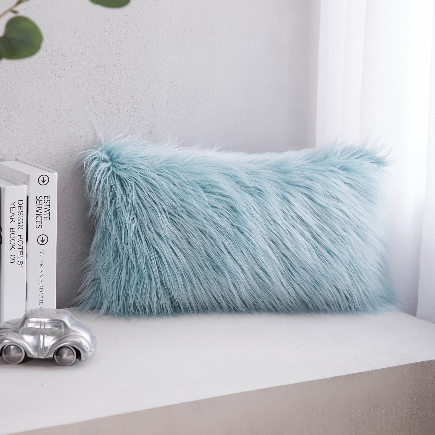 Phantoscope Plush Faux Fur Full Throw Pillow with Insert, 12"x20 ...